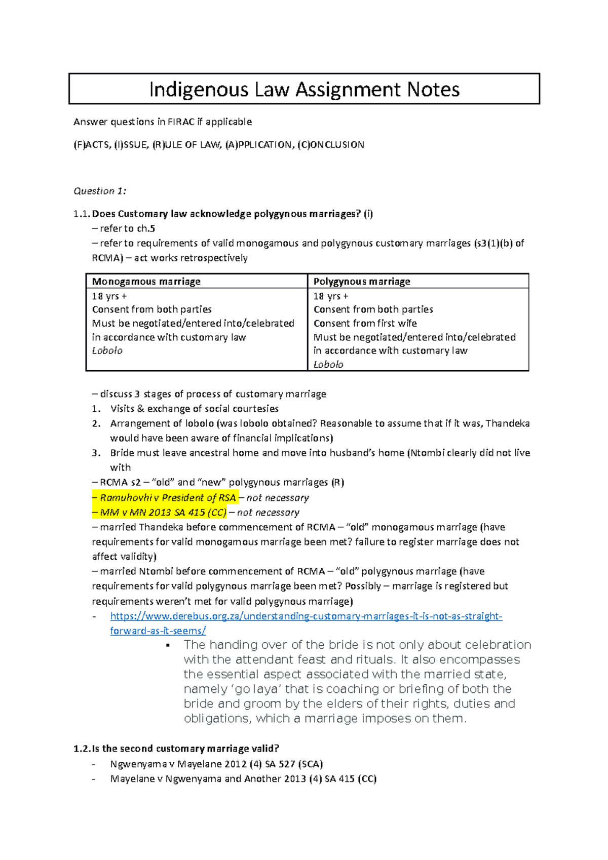 Indigenous Law Assignment Notes - Indigenous Law Assignment Notes ...