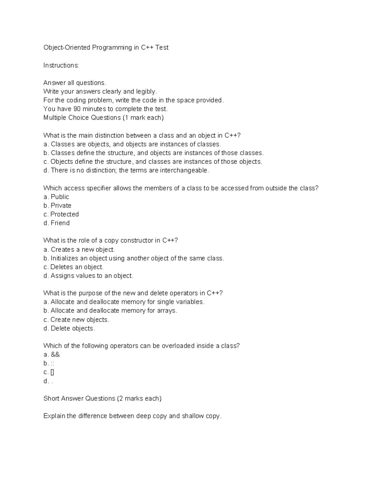 Object Oriented Programming In C Test Object Oriented Programming