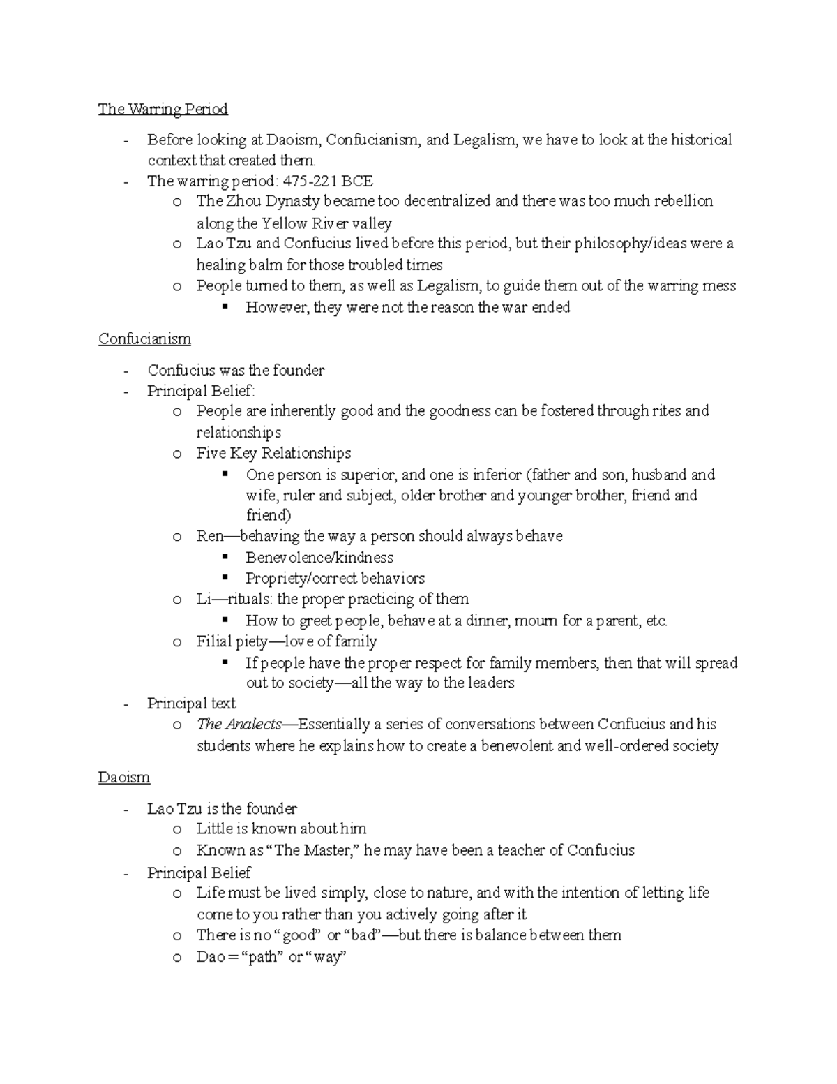 India China Beliefs Notes - The Warring Period Before looking at Daoism ...