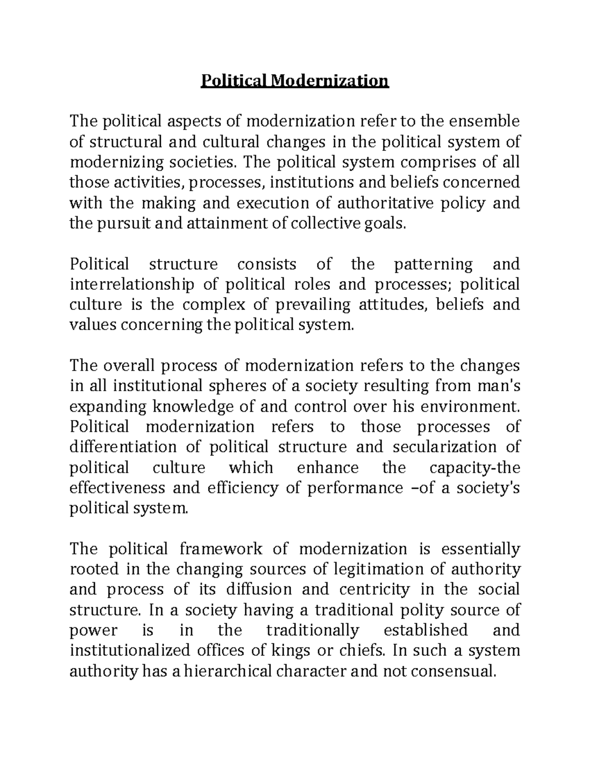 Political Modernization - The political system comprises of all those ...