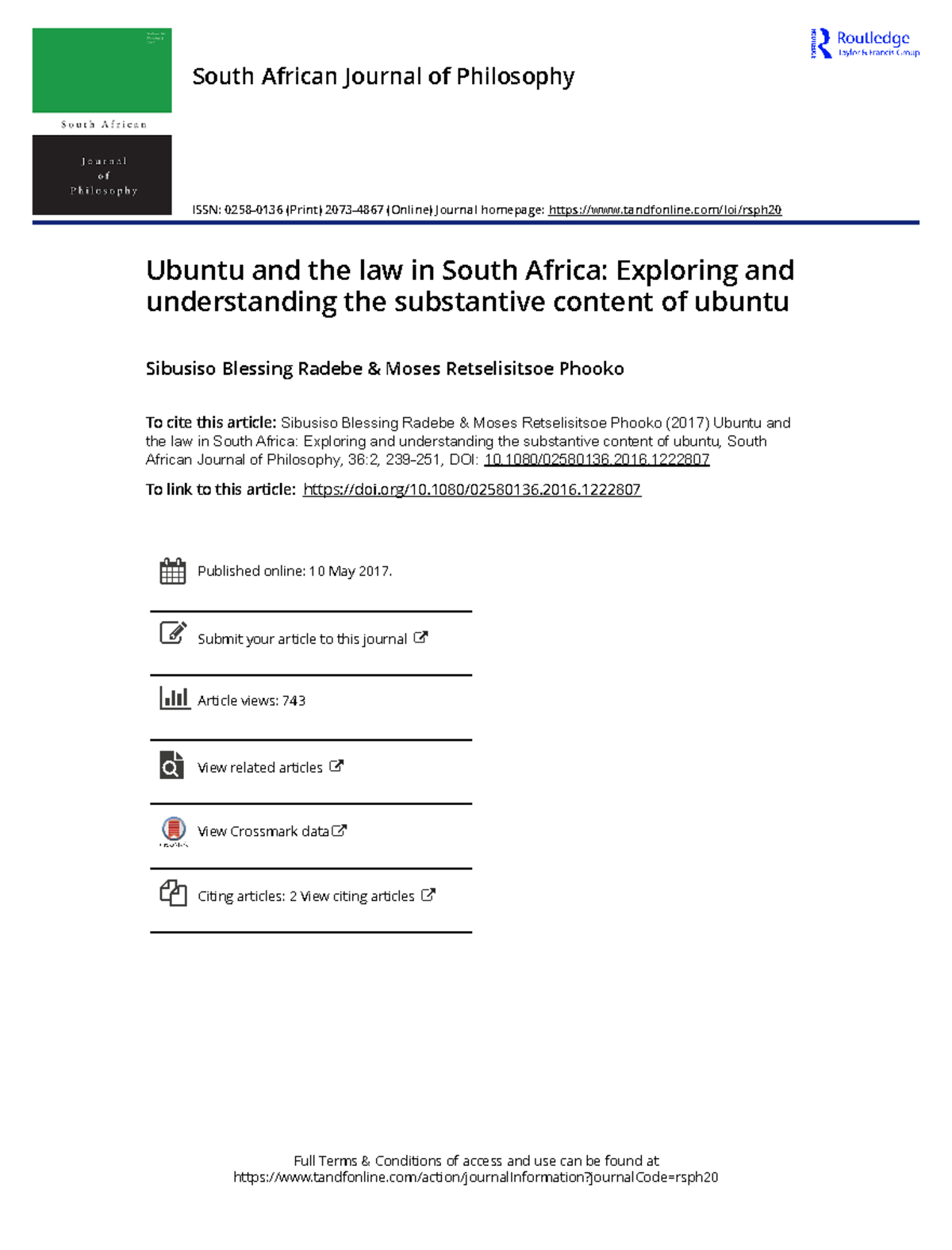 Ubuntu and the law in South Africa Exploring and understanding the ...
