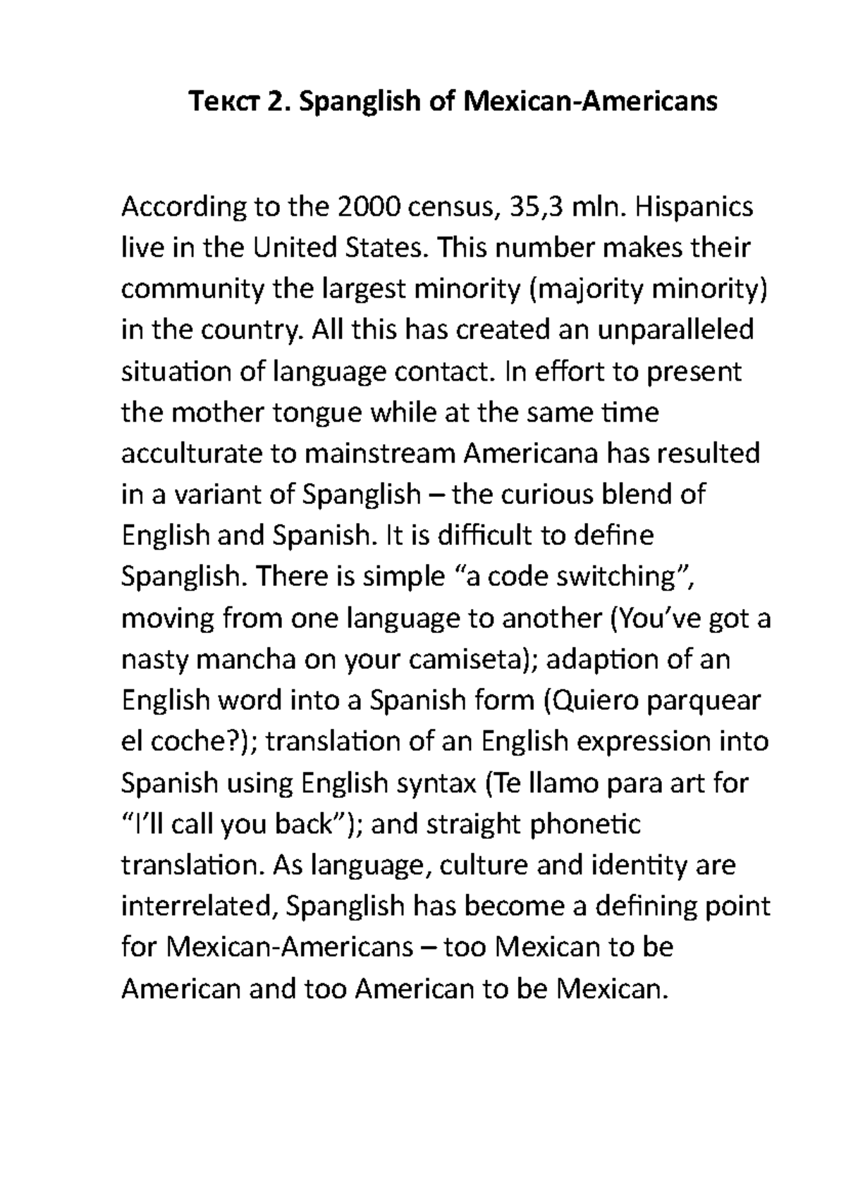 Новий Документ Microsoft Word - Тeкст 2. Spanglish of Mexican-Americans ...