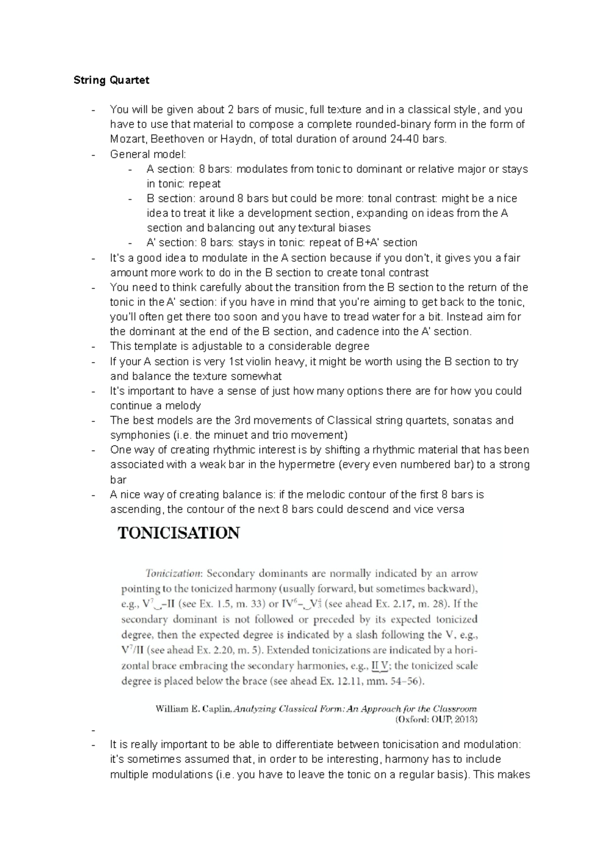 Harmony Lecture 5 - Notes - String Quartet - String Quartet You will be ...