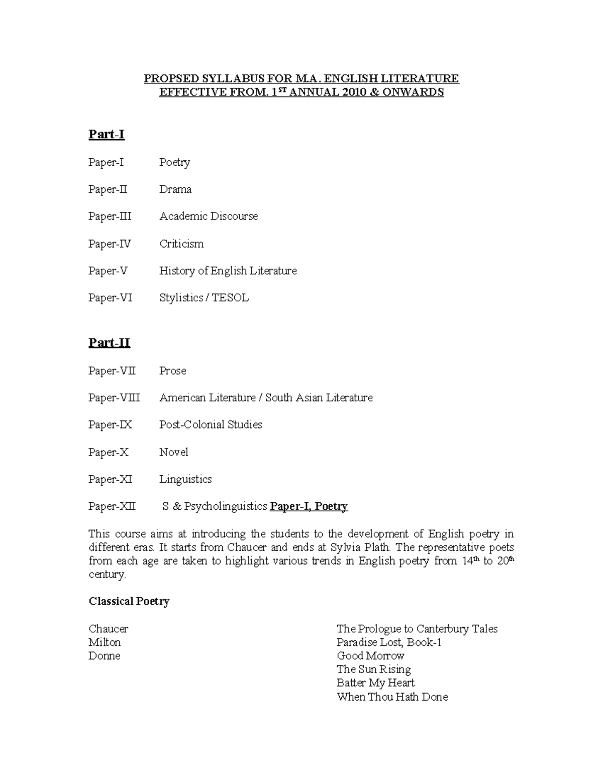 47766656 ma eng bzu - Ggfgh gfvg Ggv - PROPSED SYLLABUS FOR M. ENGLISH ...