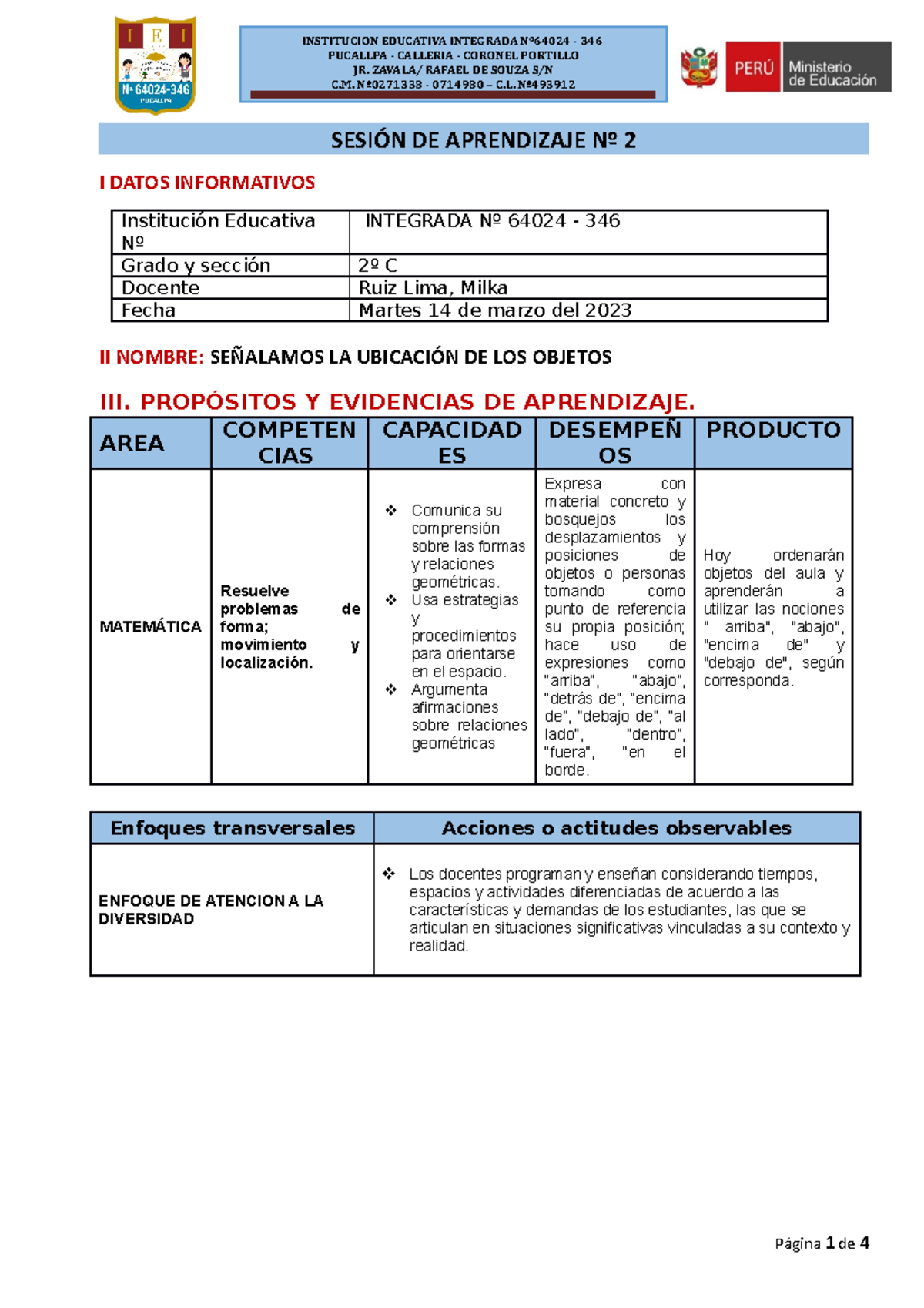 Sesión DE Aprendizaje Nuevo Esquema Nº 2 - SESIÓN DE APRENDIZAJE Nº 2 I DATOS INFORMATIVOS - Studocu