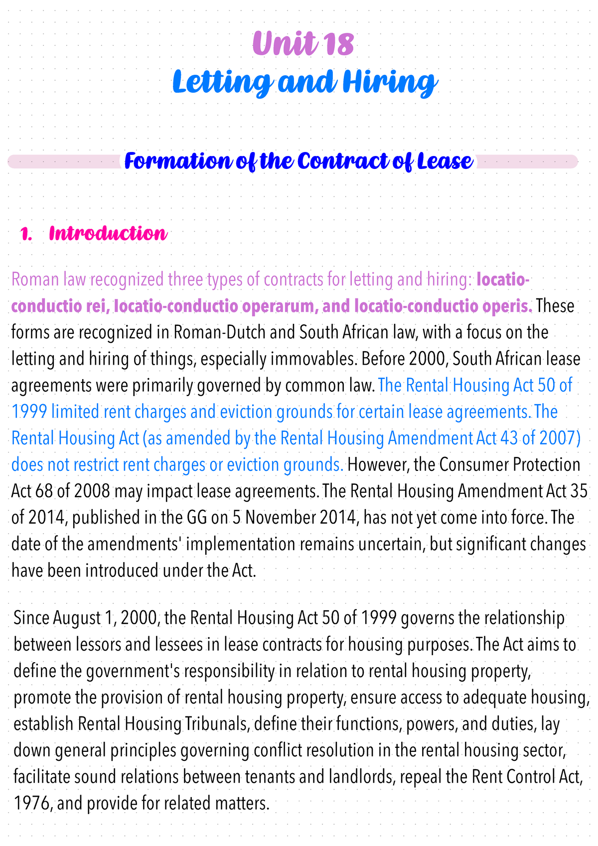 Contract LAW unit 18 - Purchase and letting - Unit 18 Letting and ...