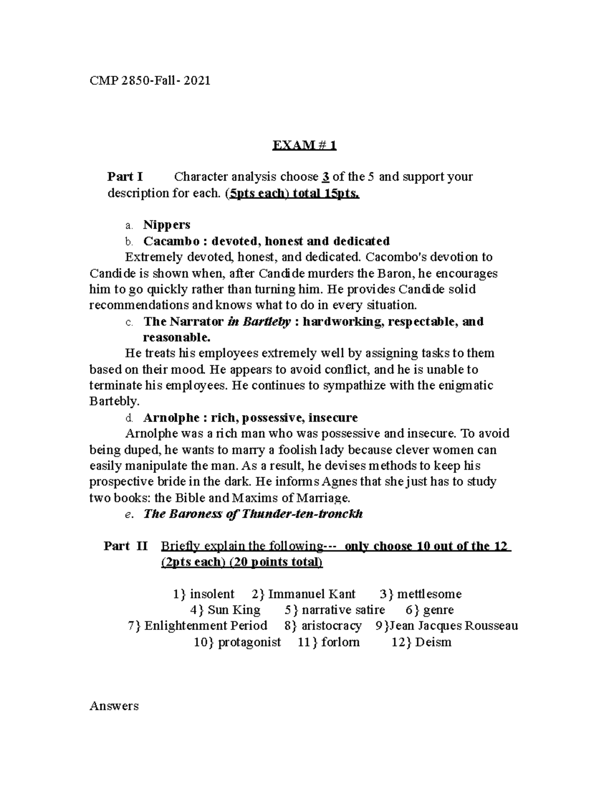 CMP 2850 - Great Works of Literature - Exam 1 - CMP 2850-Fall- 2021 ...