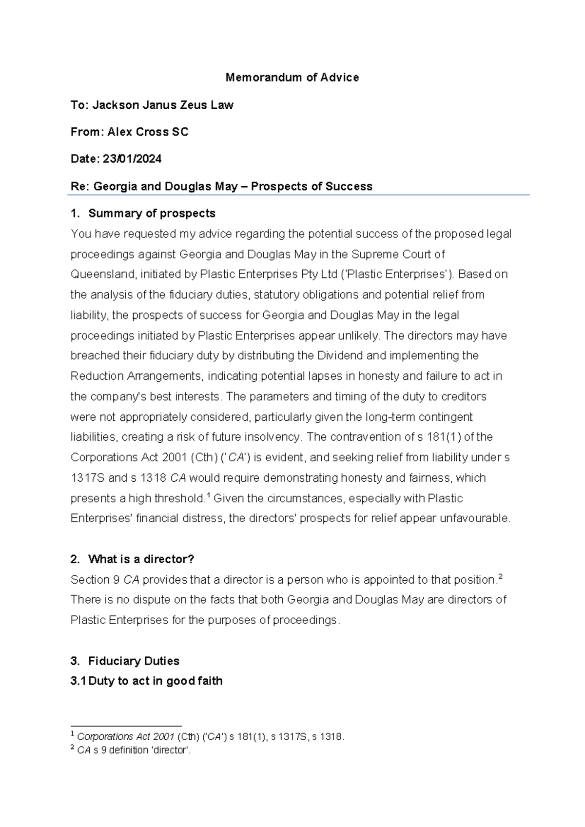 LLH305 - Barristers Opinion Assignment - Memorandum of Advice To ...