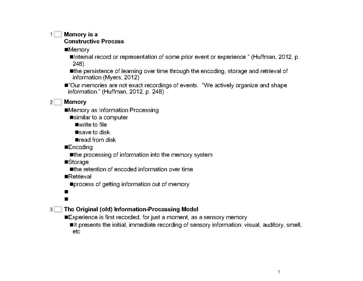 Blkbrd - Memory-Fall 2021-Ch 2 - Compatibility Mode - 1 Memory is a Constructive Process nMemory ...