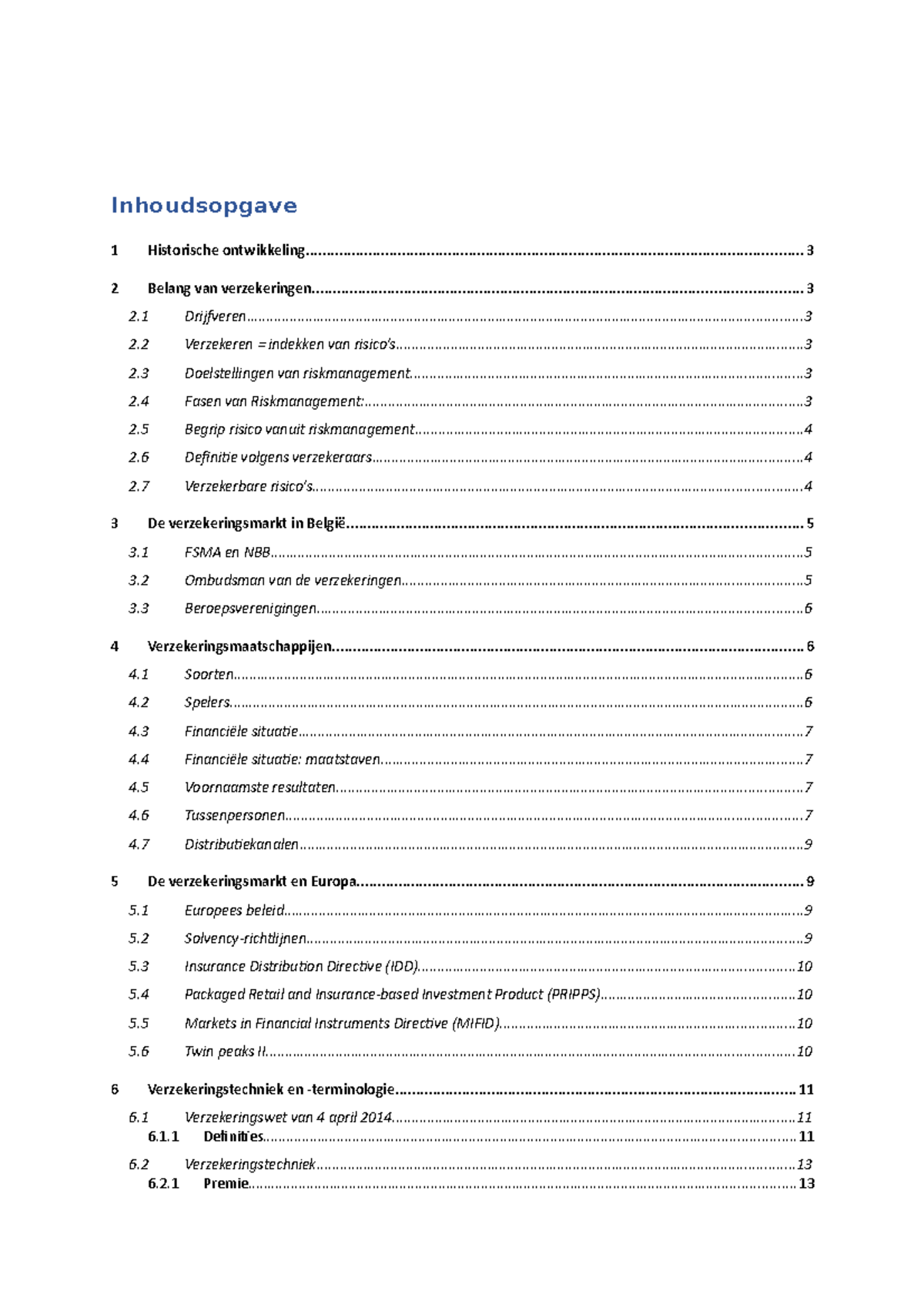 Verzekeringen en risk fundamentals samenvatting - Inhoudsopgave 1 ...