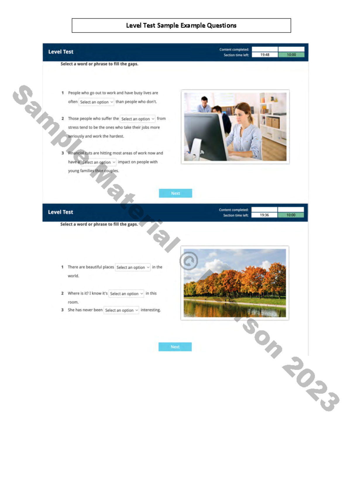 Level Test - Example test questions - Business English communication II ...