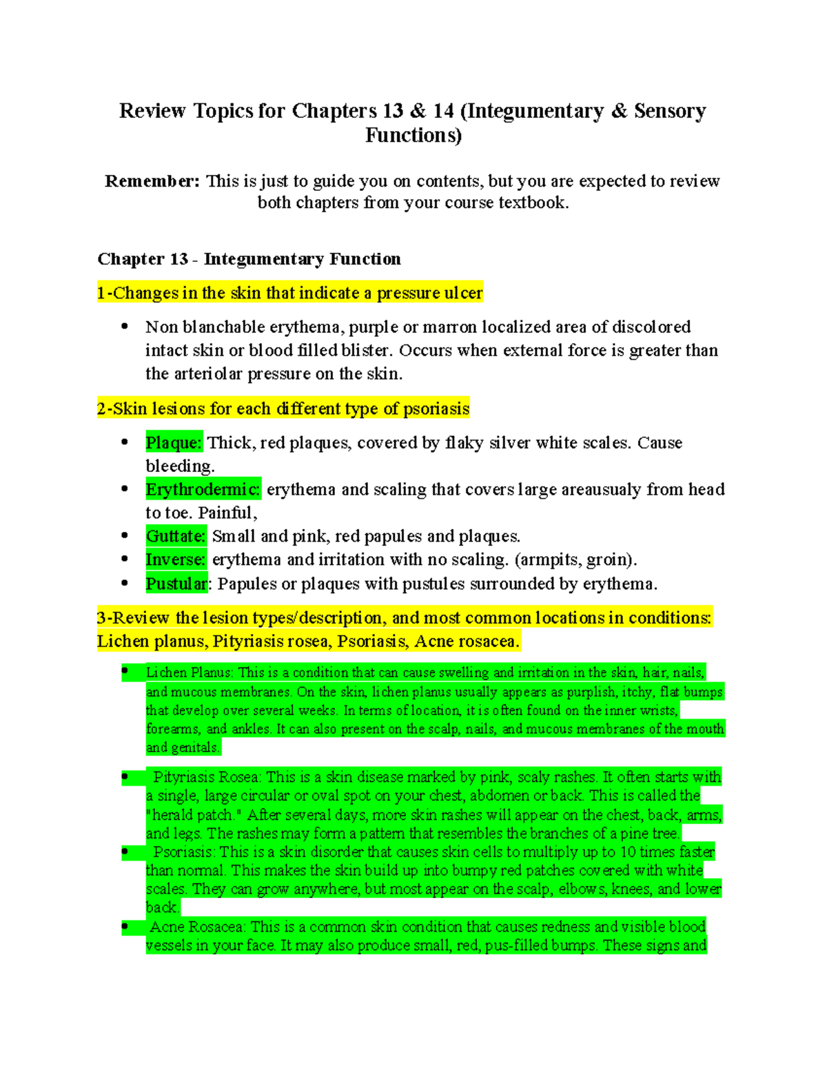 Review Topics Chapter 13 & 14 Advanced Patho - Review Topics for ...