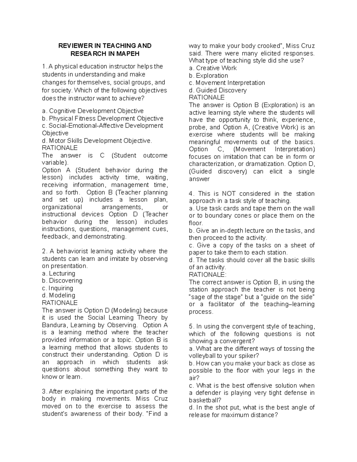 Reviewer IN Teaching AND Research IN Mapeh - REVIEWER IN TEACHING AND ...