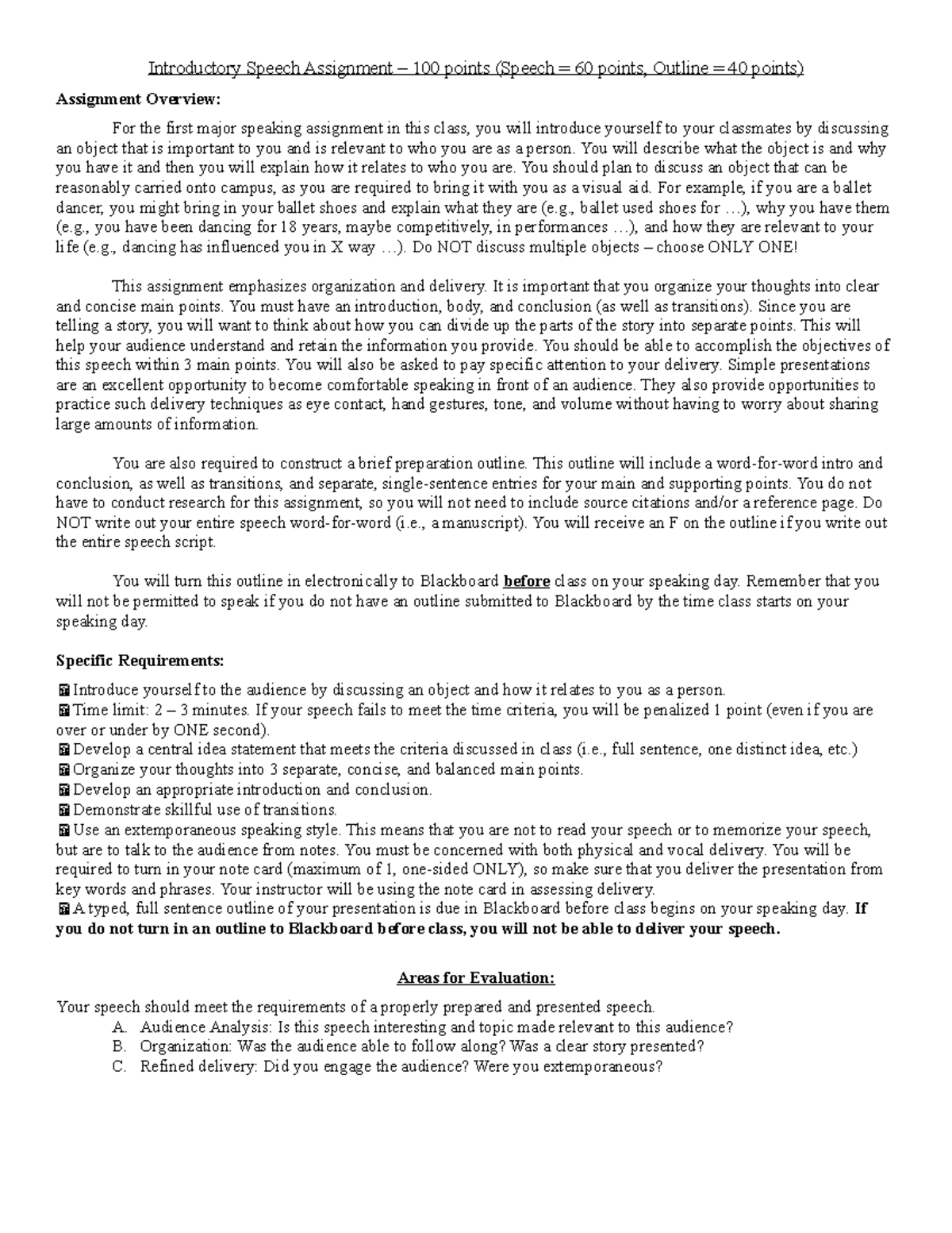 Introductory Speech Assignment Document - SPH 1003 - Studocu