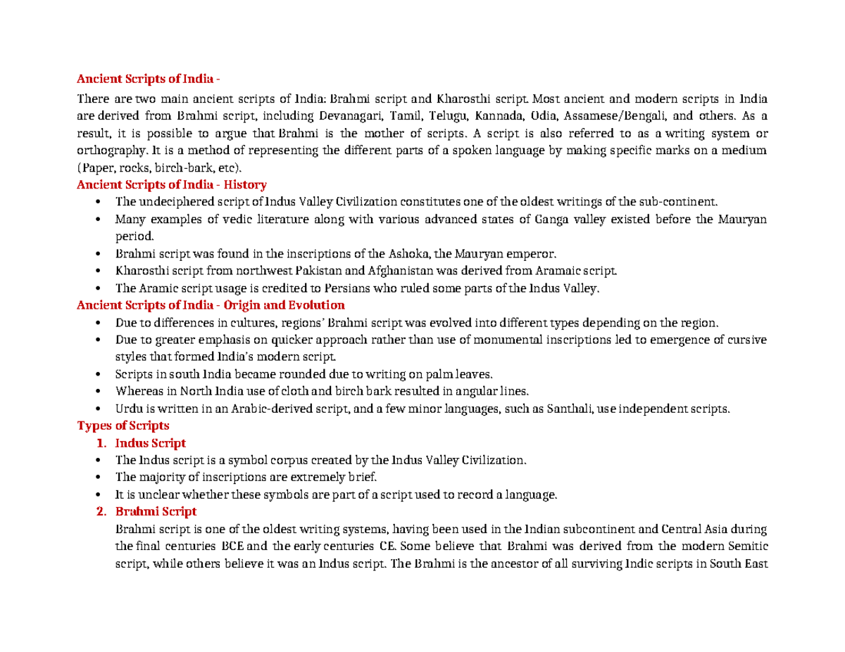 Unit-2 - Ancient Indian Literature - Ancient Scripts of India - There ...