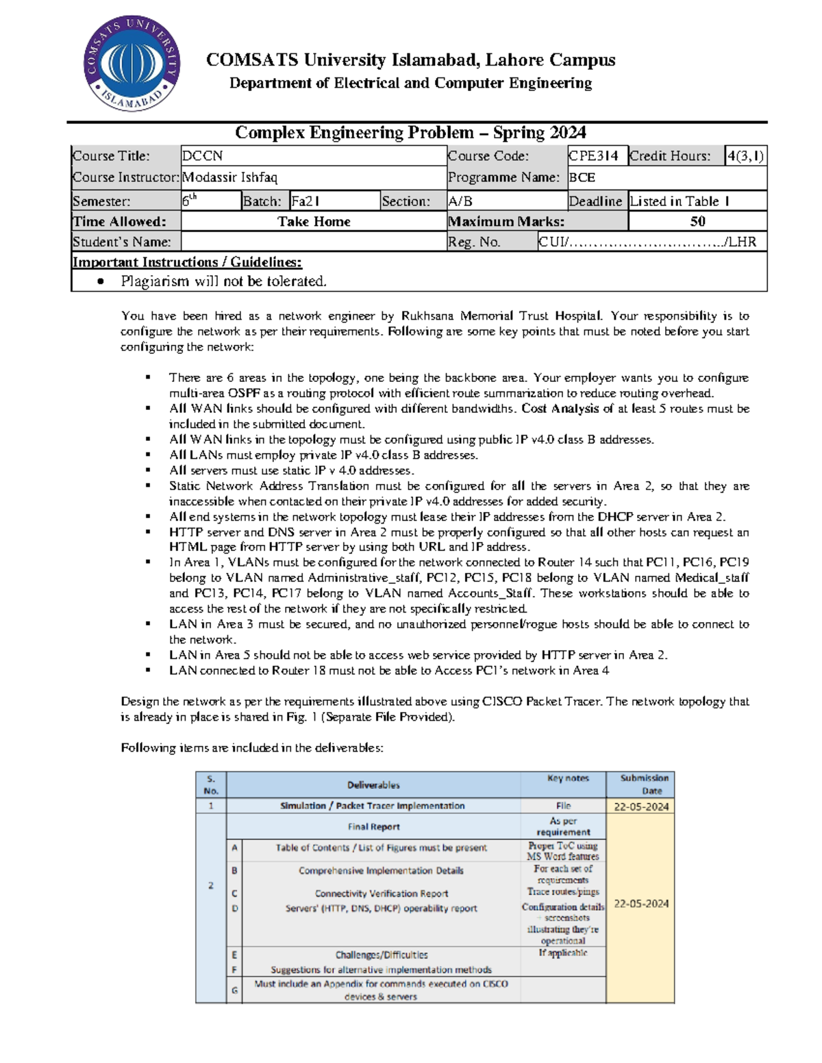 CEP Fa21 SP24term CPE314 - COMSATS University Islamabad, Lahore Campus Department of Electrical ...