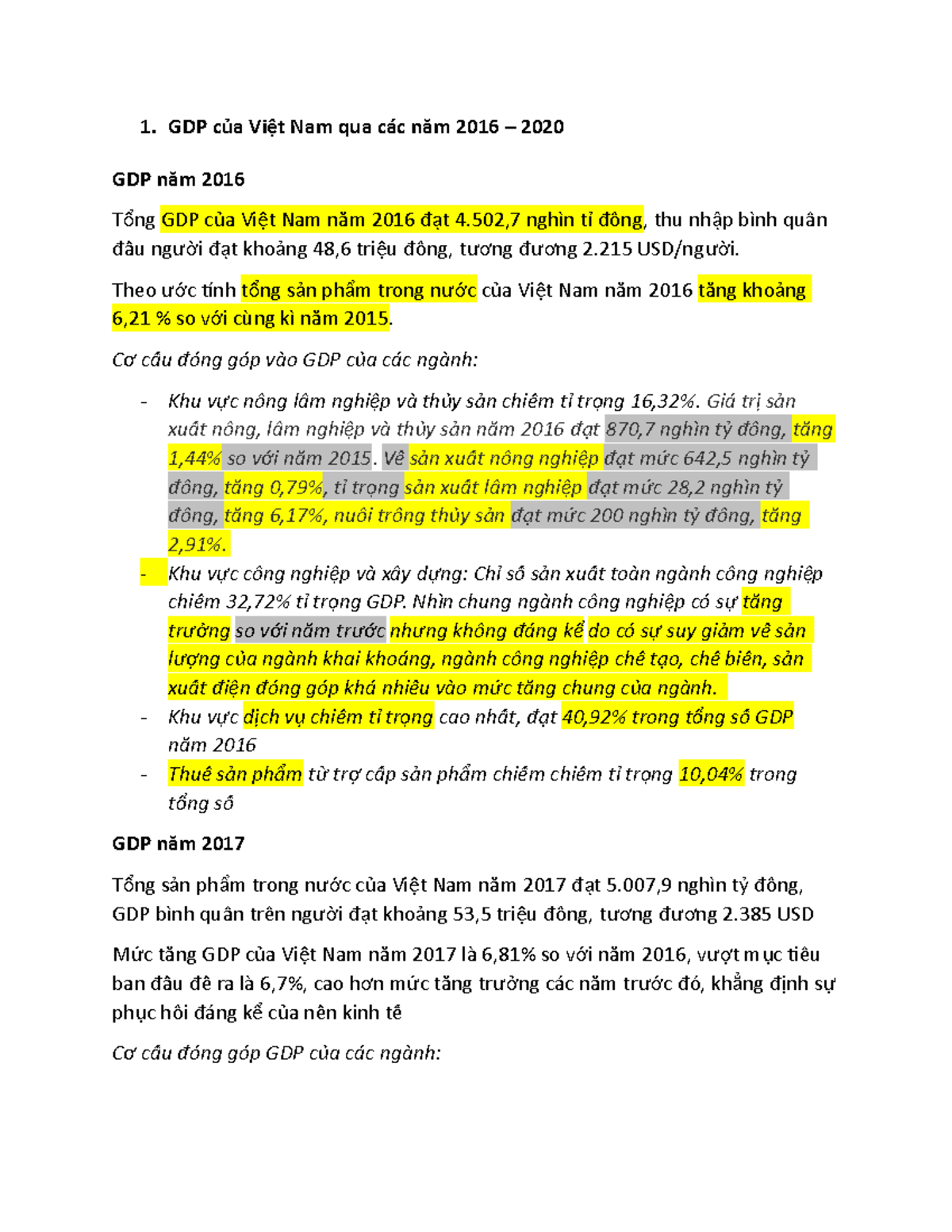 PHẦN 3 Phân tích thực trạng - GDP c a Vi t Nam qua các năm 2016 – 2020ủ ệ GDP năm 2016 T ngổ GDP ...