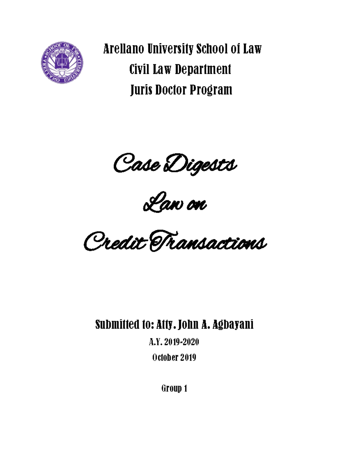 CASE- Digest pt1 - Arellano University School of Law Civil Law ...