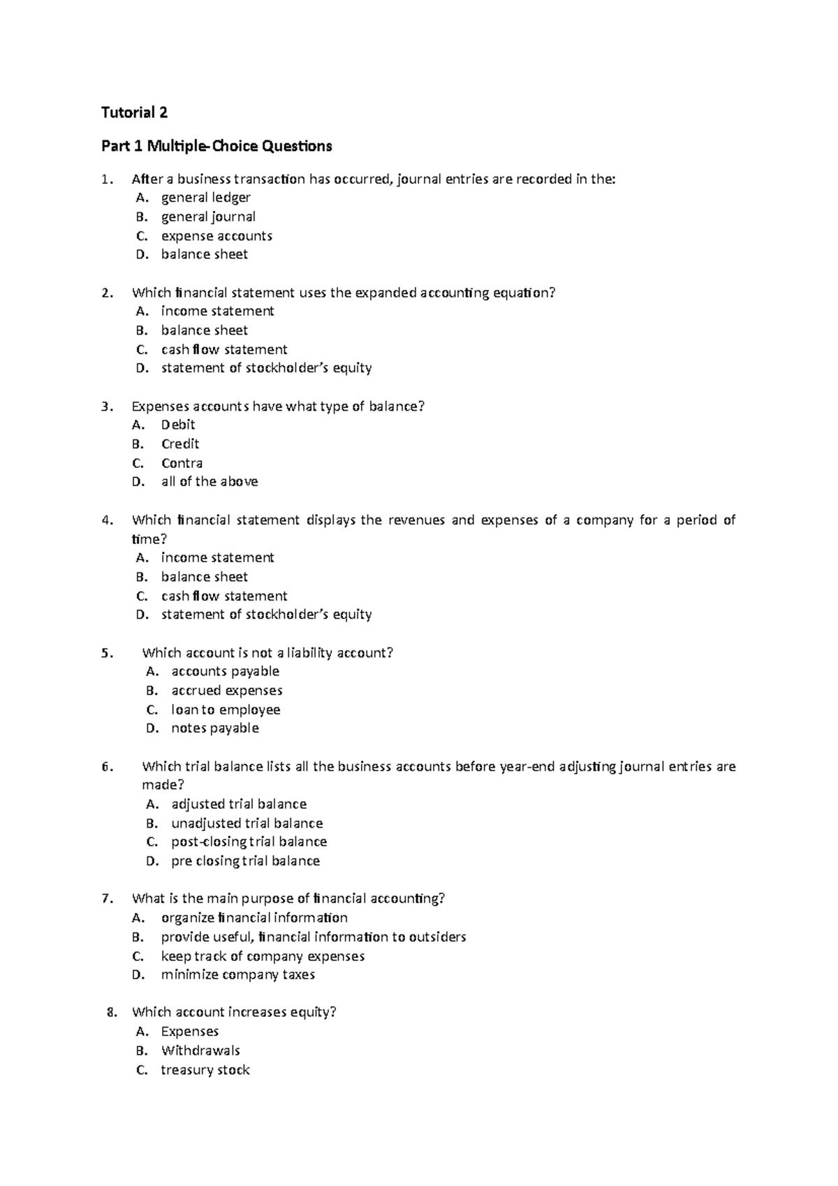 BKAL Tutorial 5 - Summary BUSINESS ACCOUNTING - Tutorial 2 Part 1 ...
