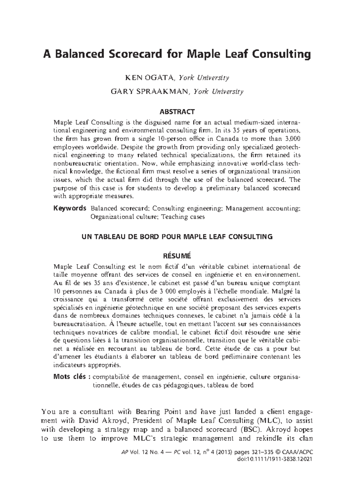 MLC case for EPM assignment - A Balanced Scorecard for Maple Leaf ...