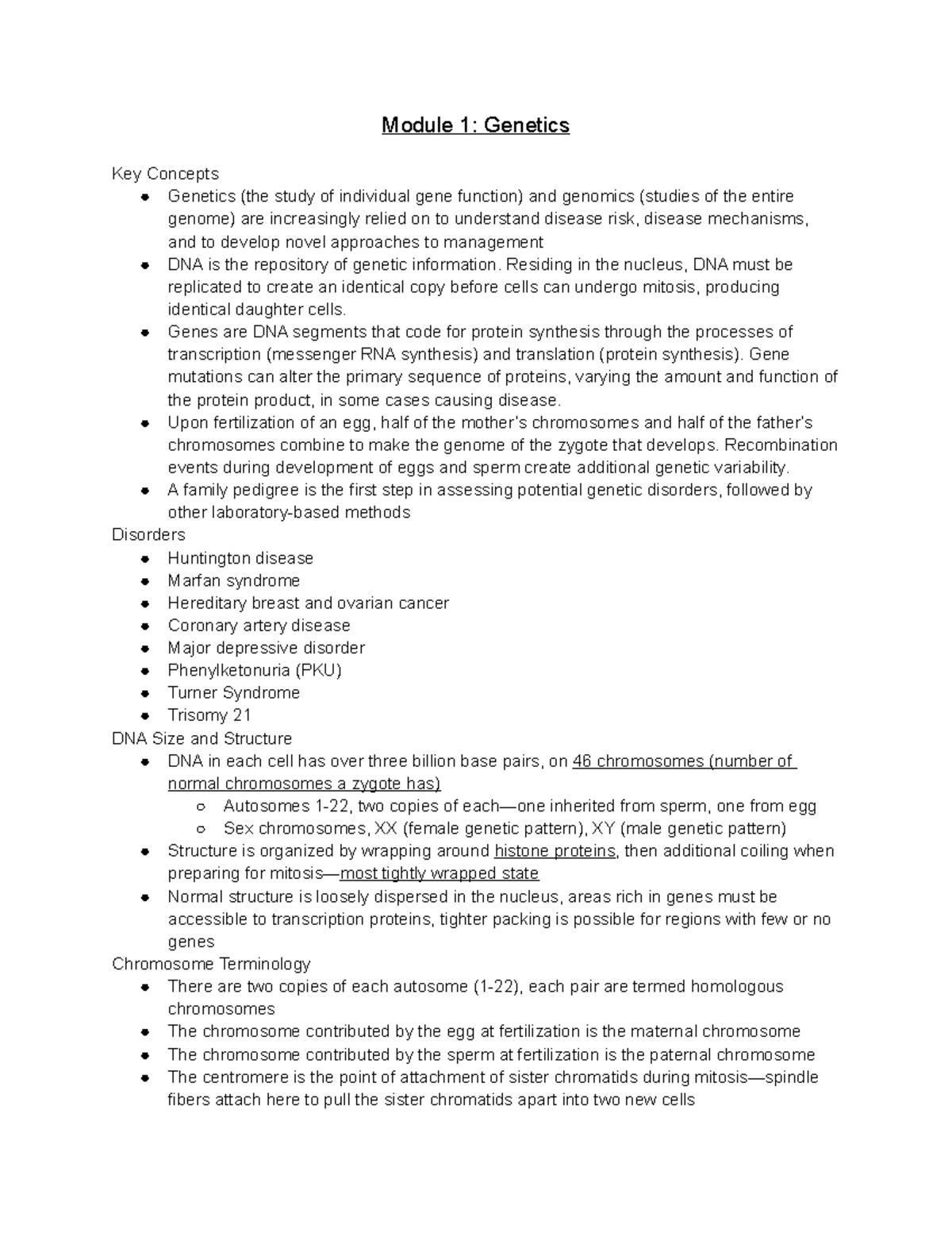 Module 1 Genetics - Module 1: Genetics Key Concepts Genetics (the study ...