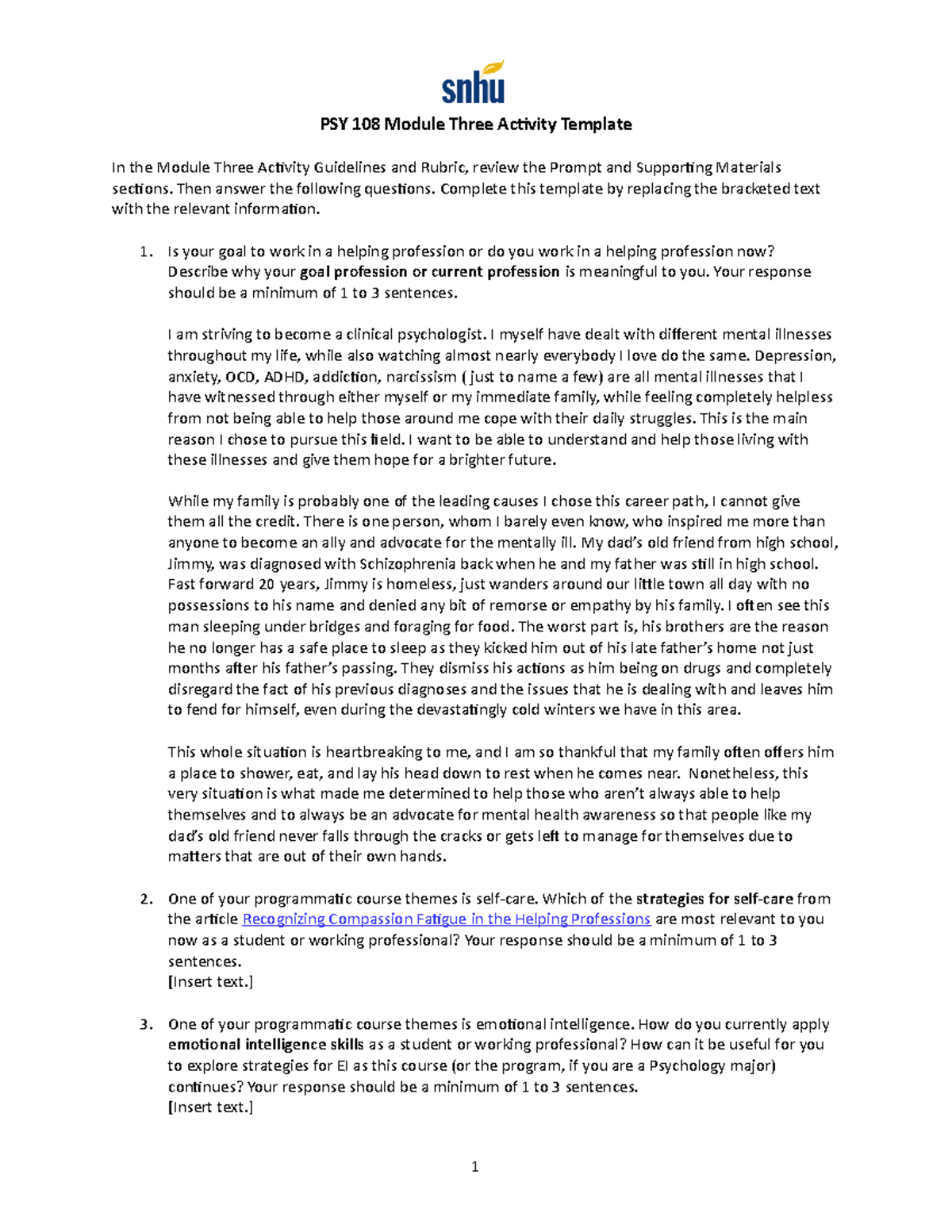 PSY 108 Module Three Activity Template - Then answer the following ...