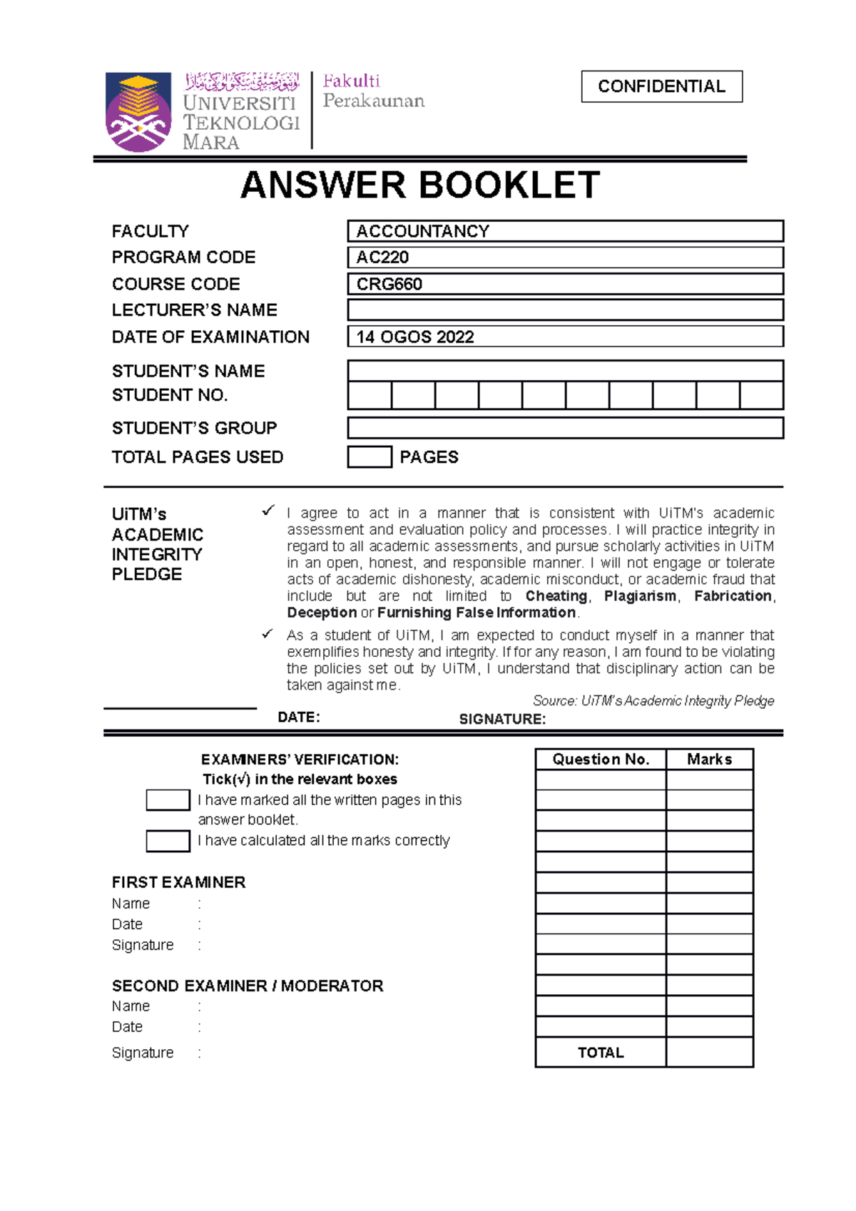 2. CRG660 Answer Scripts Front PAGE - ANSWER BOOKLET FACULTY ...