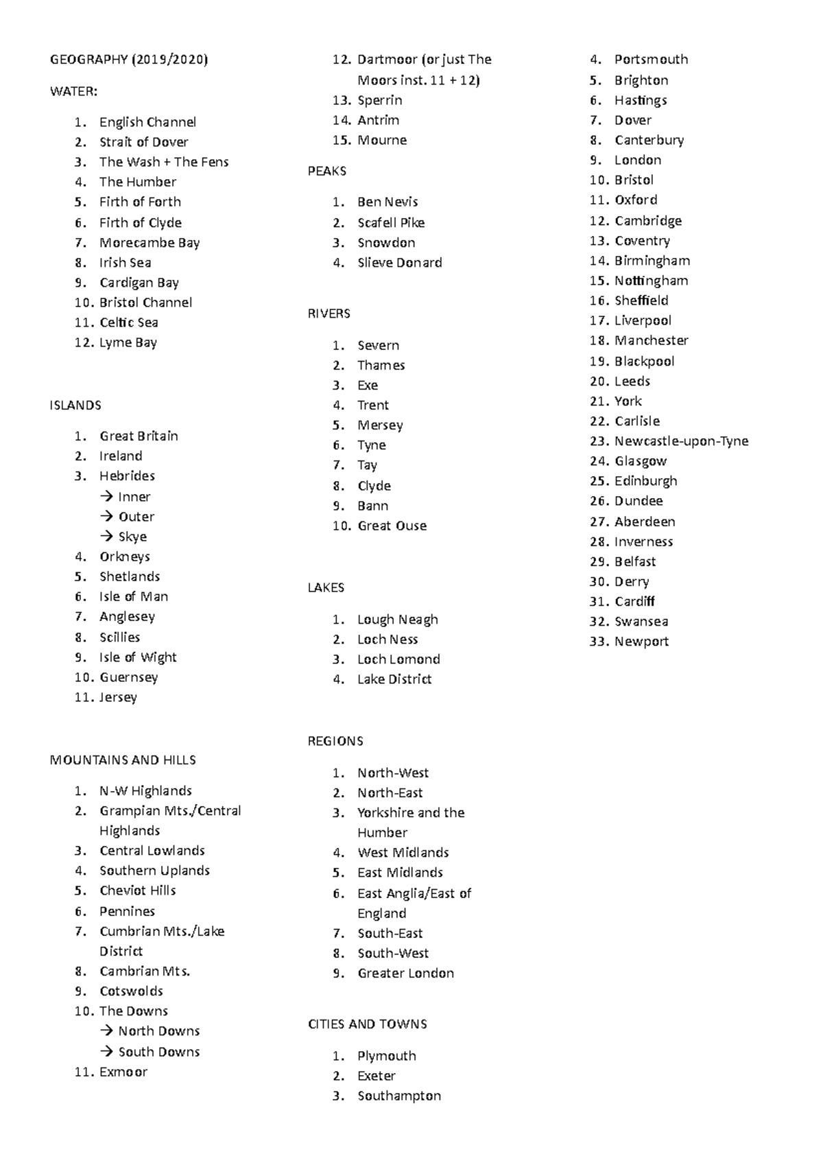 GEO-LIST - my notes - GEOGRAPHY (2019/2020) WATER: English Channel ...