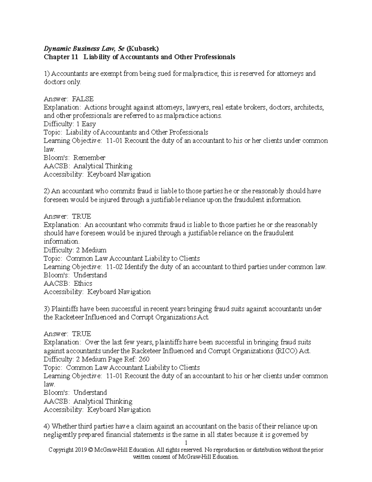 Kubasek 5e chapter 11 tb answerkey - Dynamic Business Law, 5e (Kubasek ...