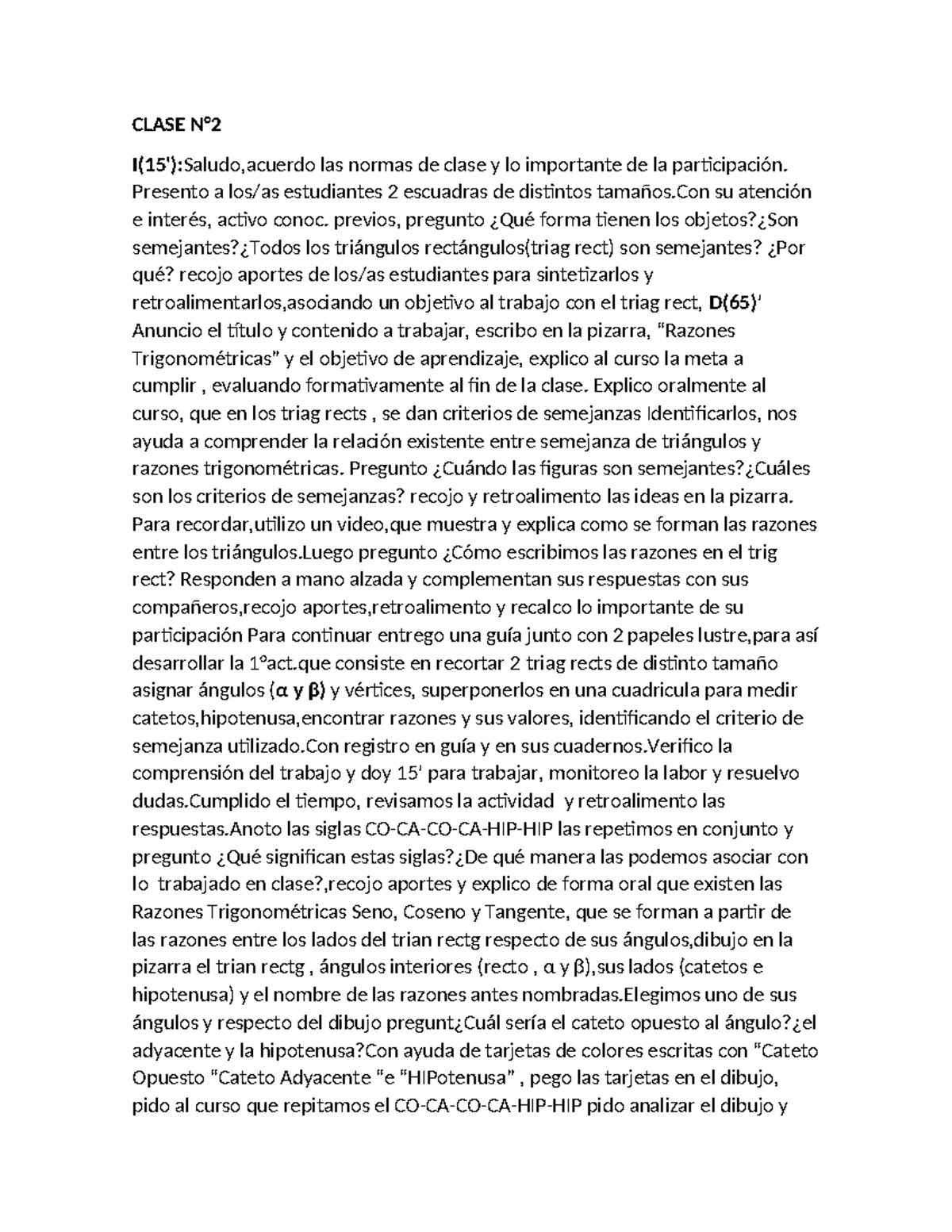 Clase N°2 - CLASE N° I(15'):Saludo,acuerdo las normas de clase y lo importante de la ...