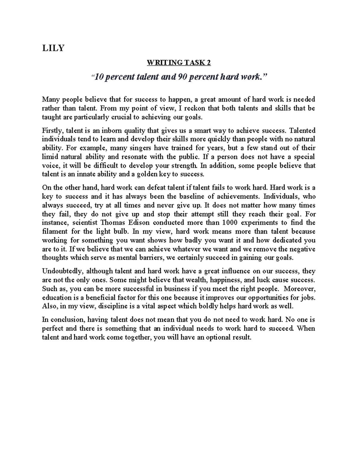 Lily writing 1 - chúc mn họct tốt - LILY WRITING TASK 2 “10 percent ...