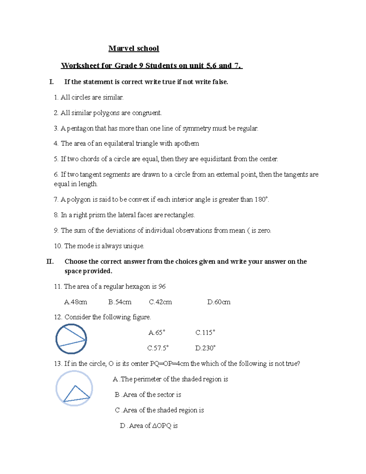 cost accounting - Marvel school Worksheet for Grade 9 Students on unit ...