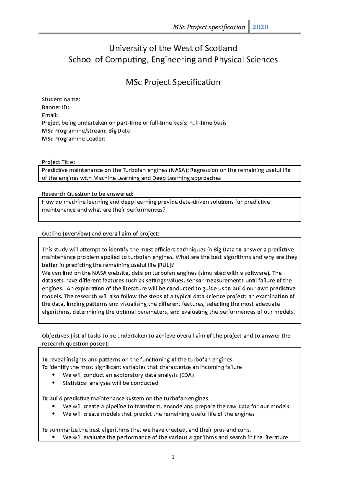 Big Data example specification - University of the West of Scotland ...