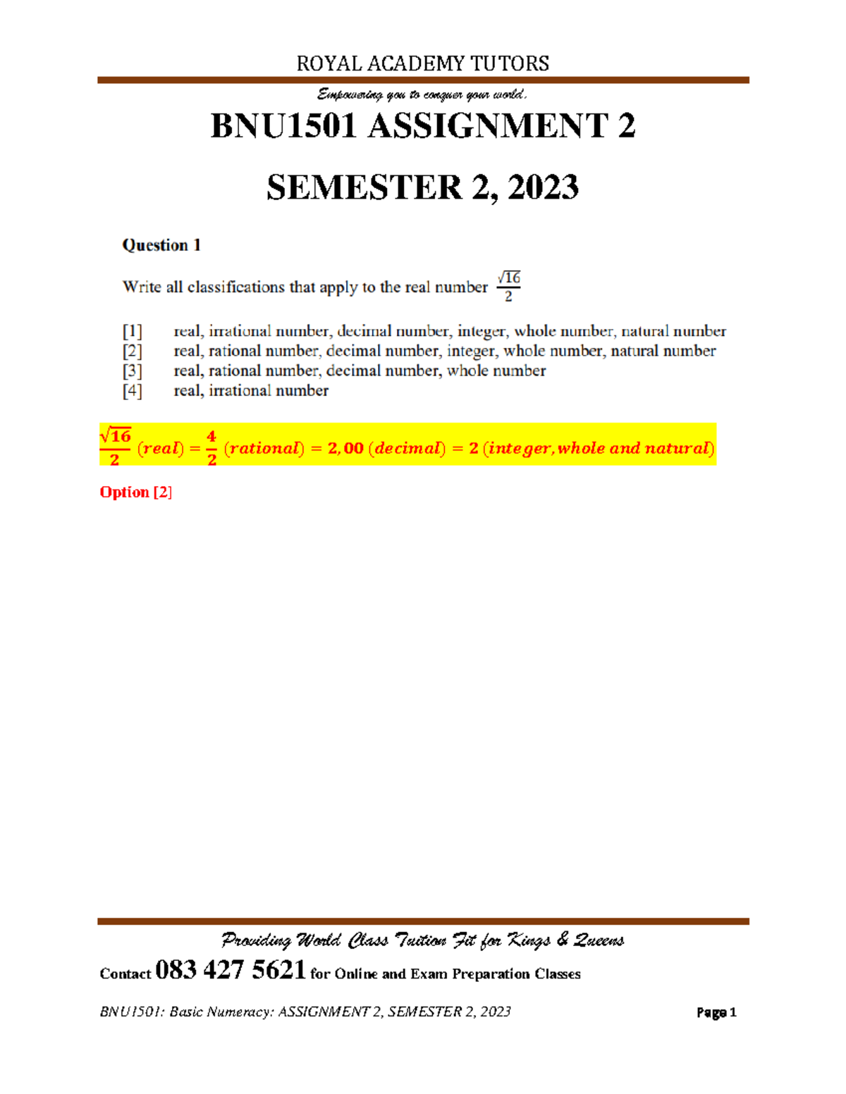 BNU1501 Assignment 3 Solutions SEM 2 2023 - Empowering you to conquer ...