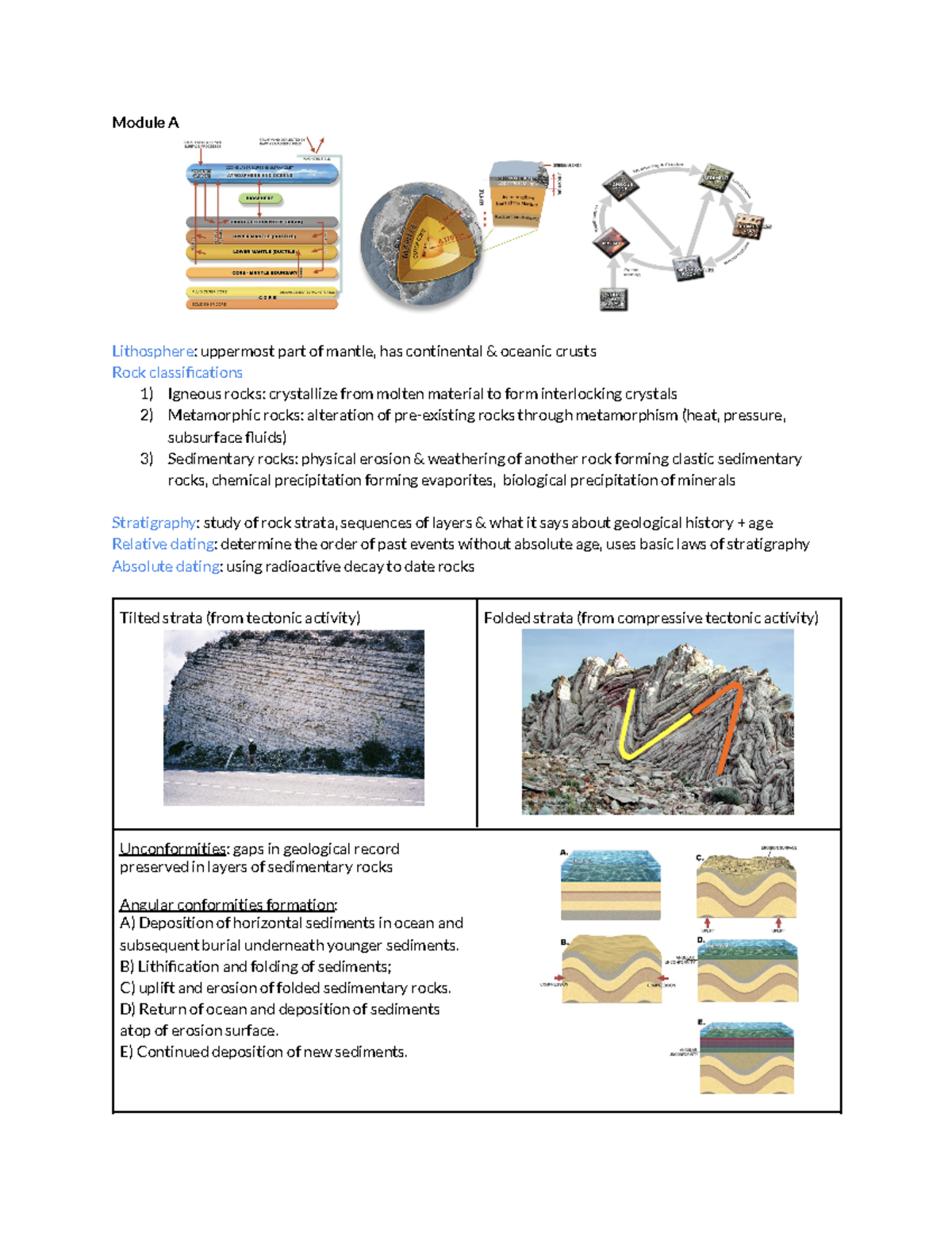 Eosc 116 cheat sheet - Module A Lithosphere: uppermost part of mantle, has continental & oceanic ...