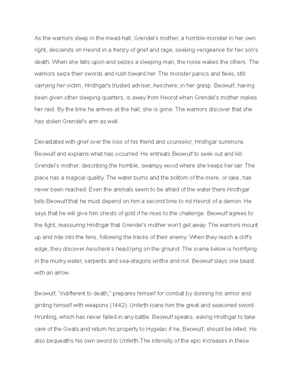 Beowulf Summary part 2 - As the warriors sleep in the mead-hall ...