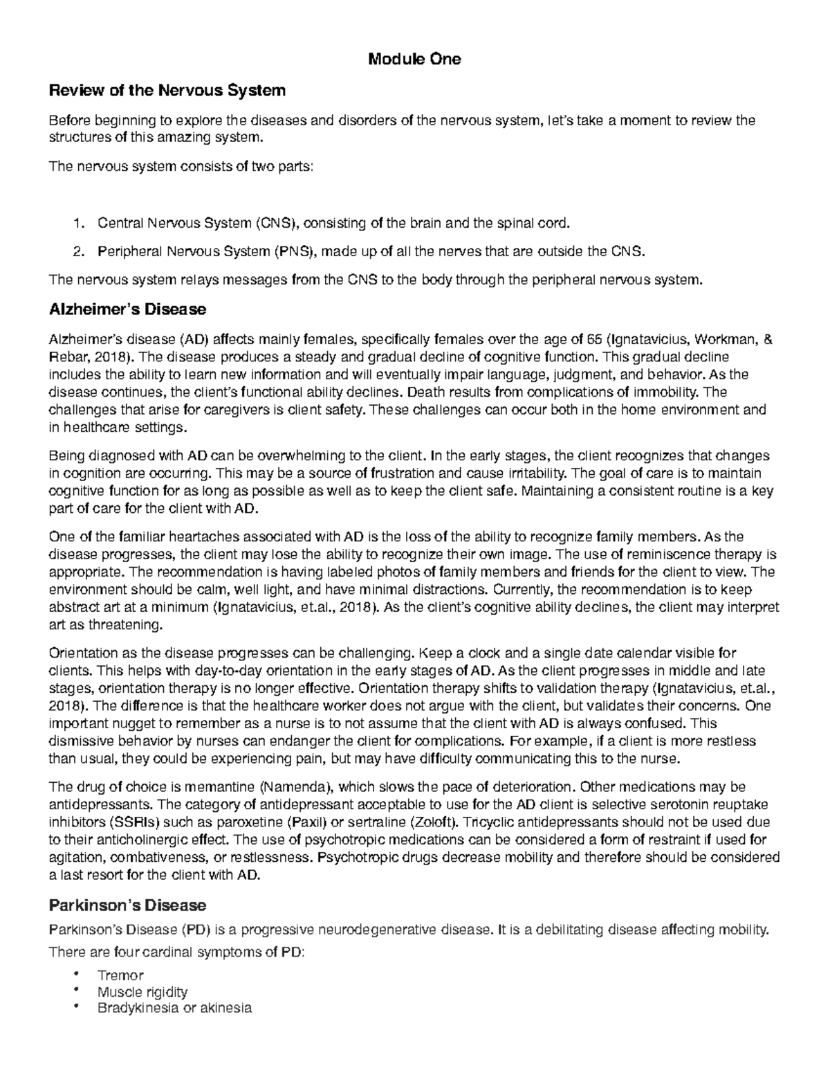 MDC4 Module Readings Condensed - Module One Review of the Nervous ...
