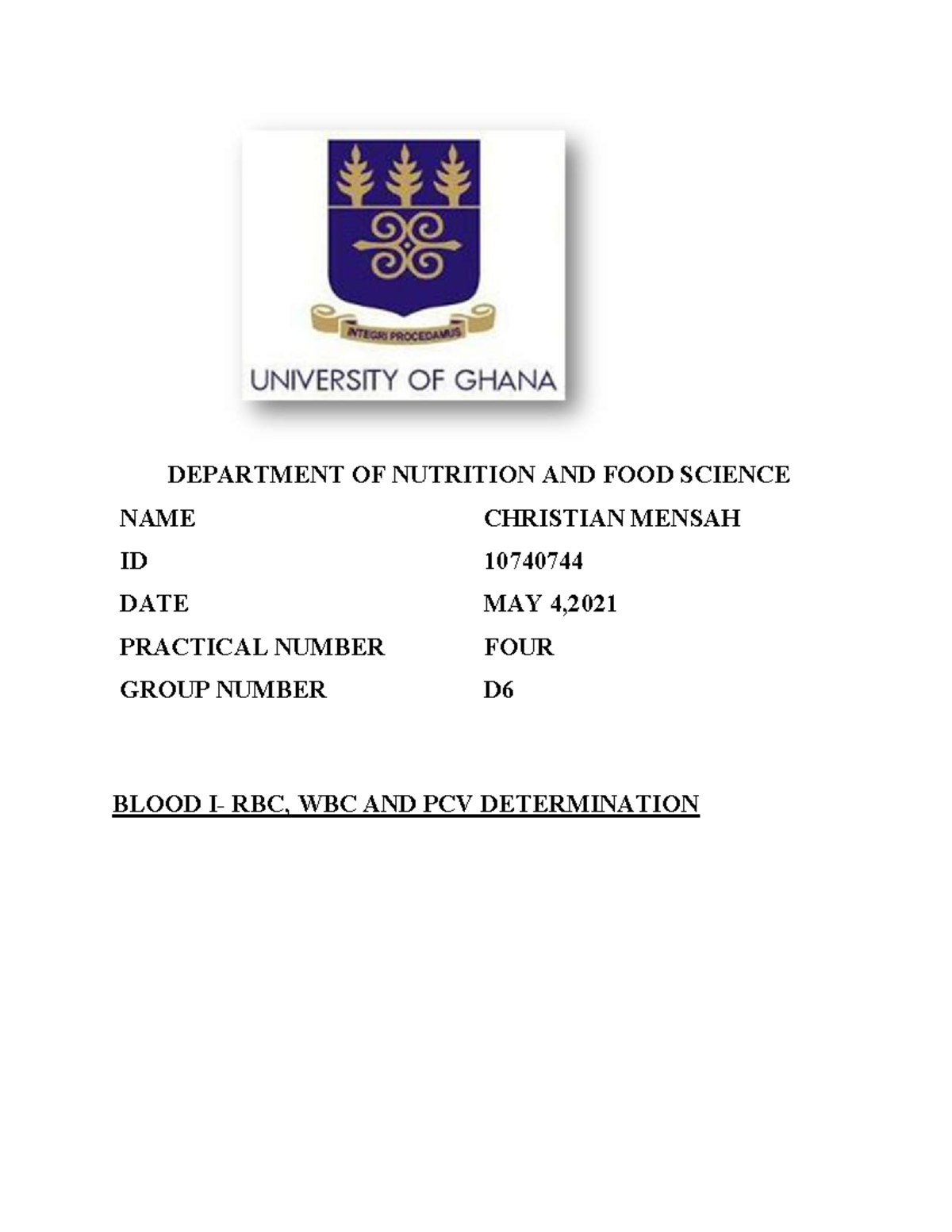 NUTN303 LAB Report 4 - DEPARTMENT OF NUTRITION AND FOOD SCIENCE NAME ...