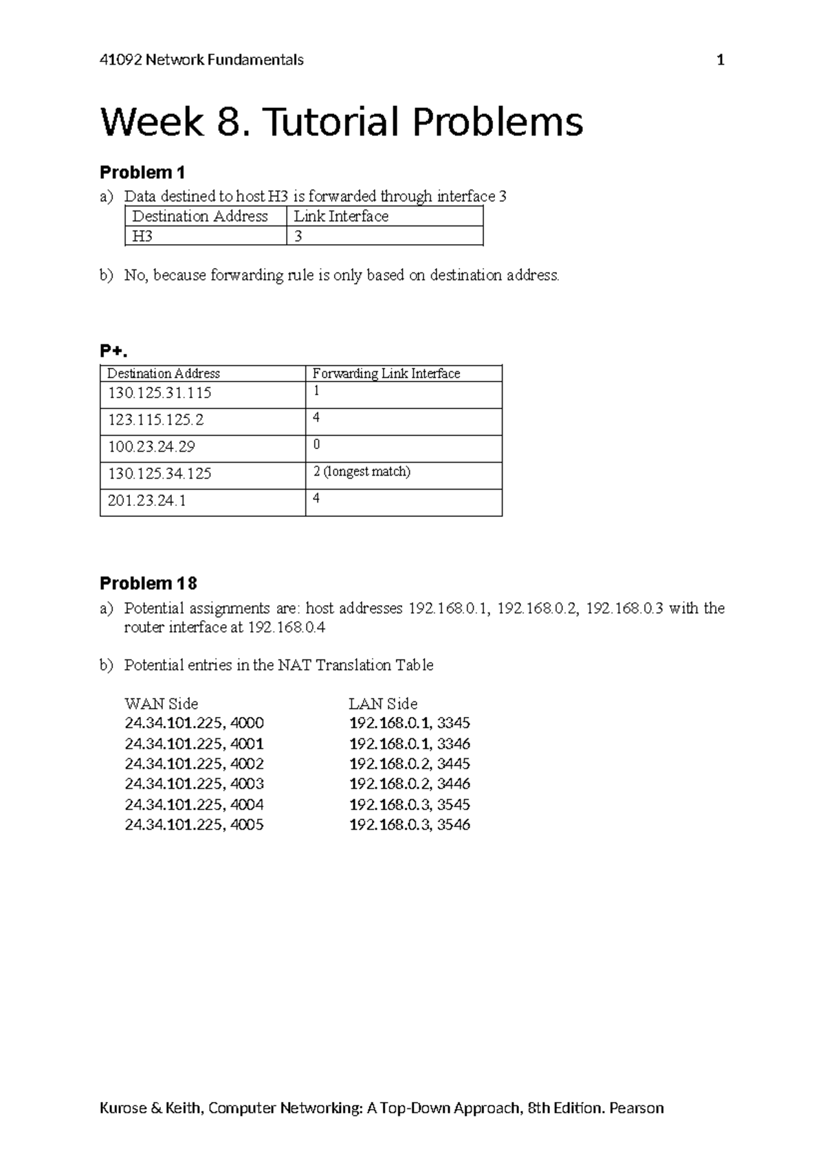 Week8 Tutorial Problem 41092 Network Fundamentals Week 8 Tutorial Problems Problem 1 A Data
