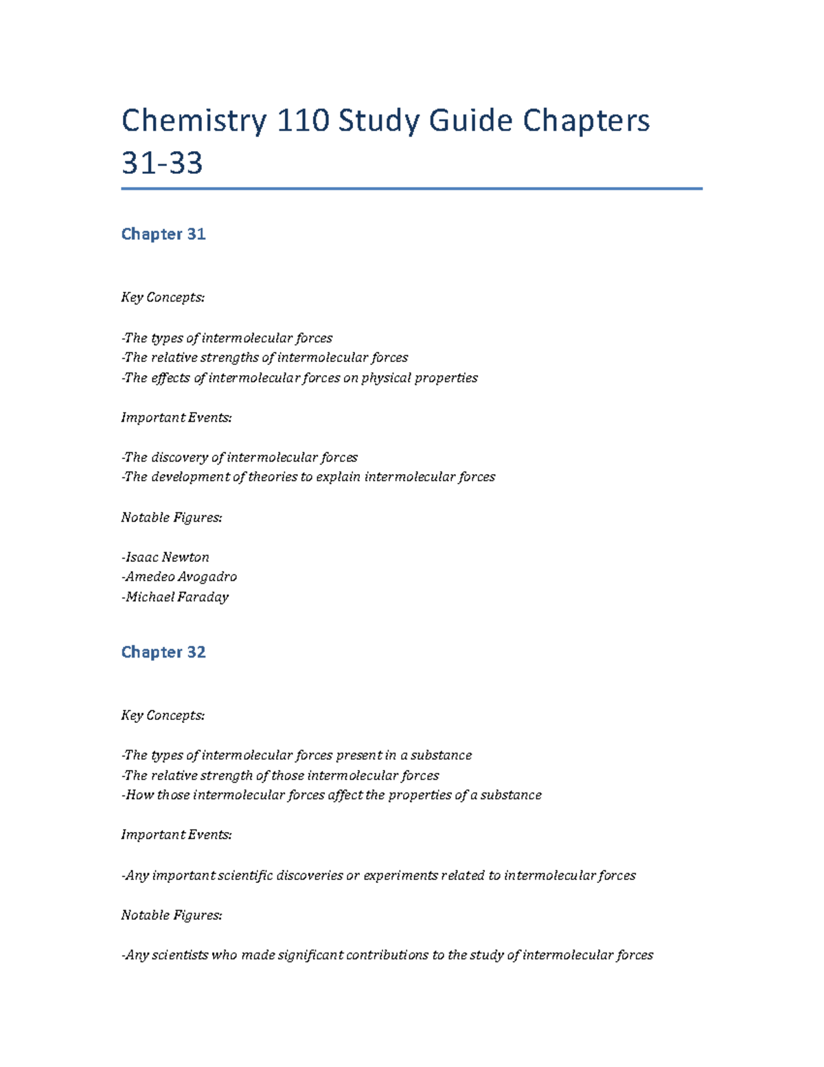 Chemistry 110 Study Guide Chapters 31-33 - Chemistry 110 Study Guide Chapters 31- Chapter 31 Key ...