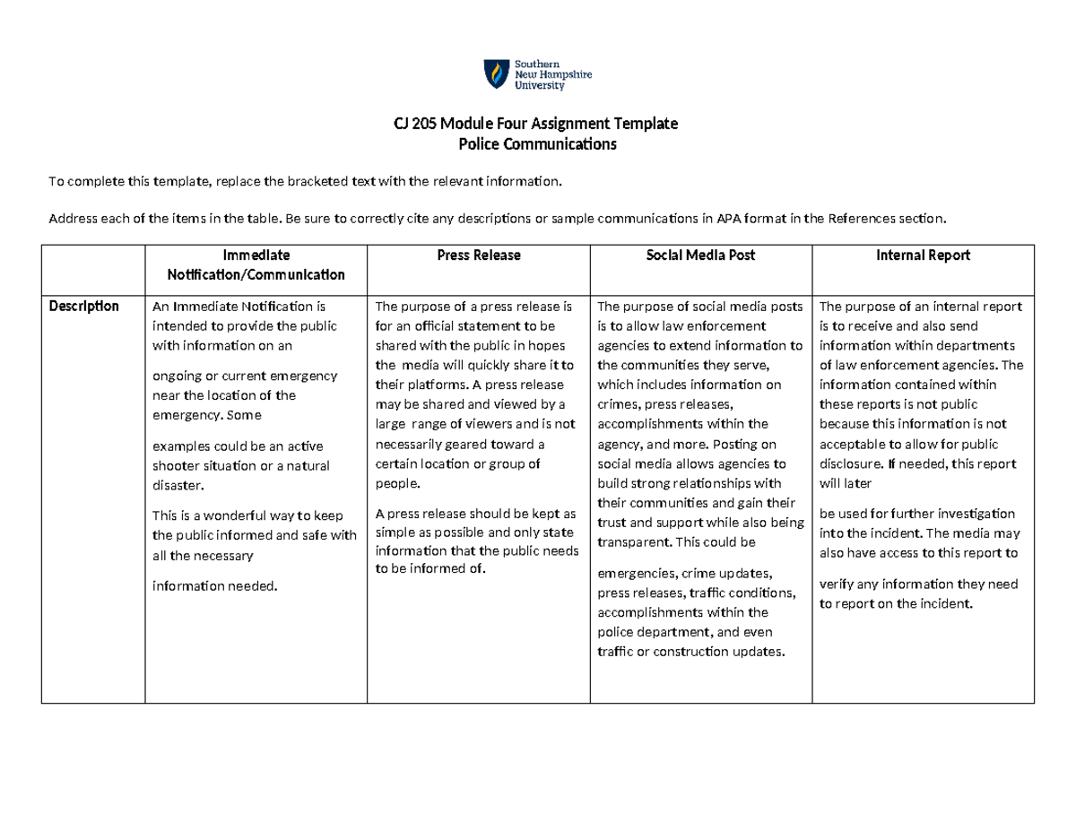 CJ 205 Module Four Assignment Template - CJ 205 Module Four Assignment ...