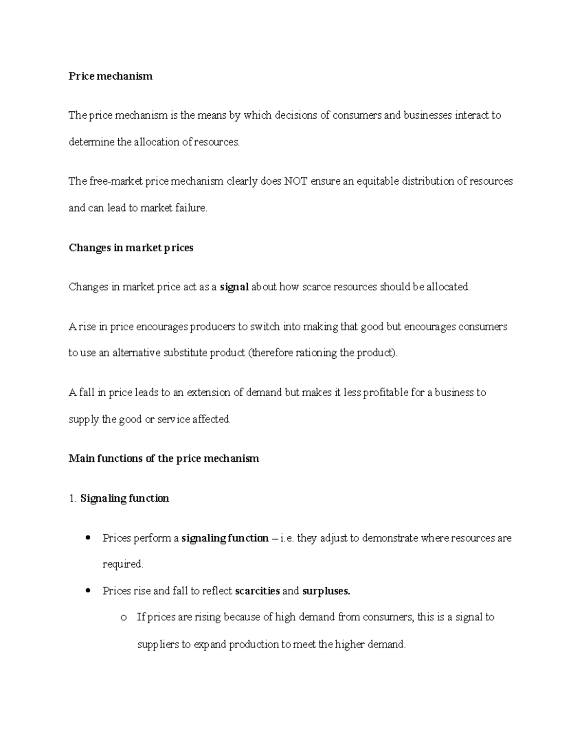 Price mechanism - Lecture notes 1,2,3 - Price mechanism The price ...