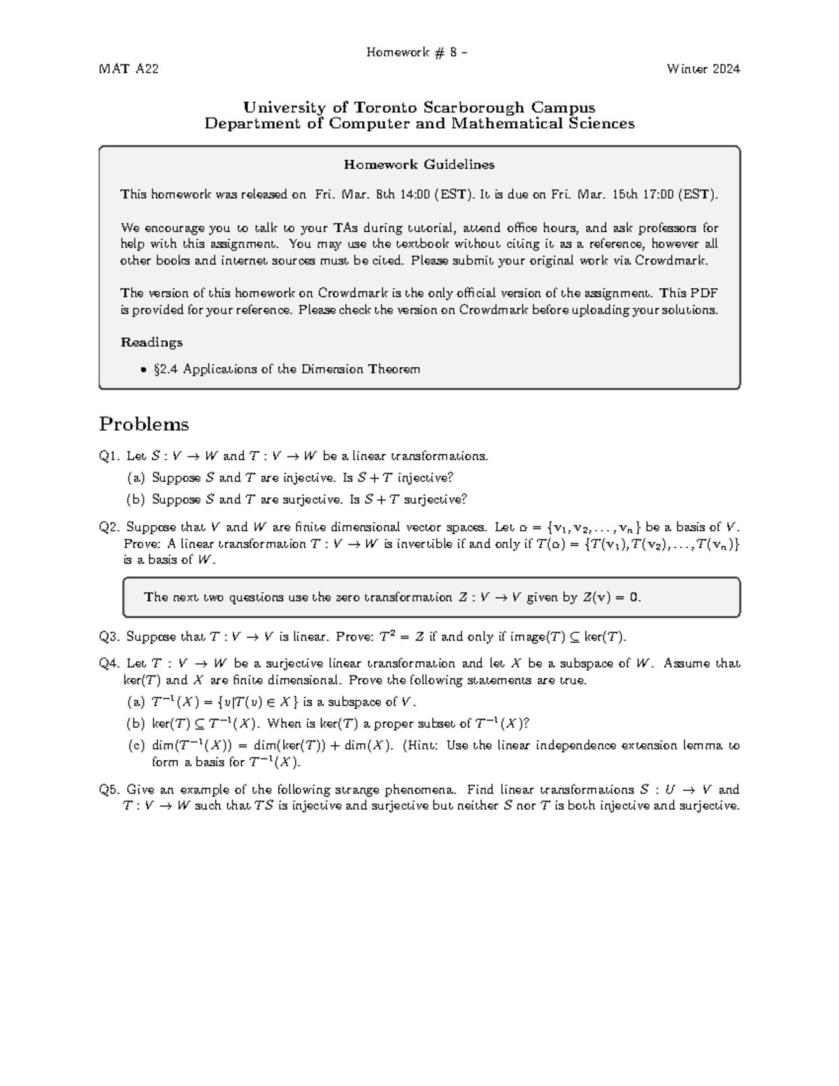 Mat a22 homework 08 - MAT A Homework # 8 – Winter 2024 University of ...