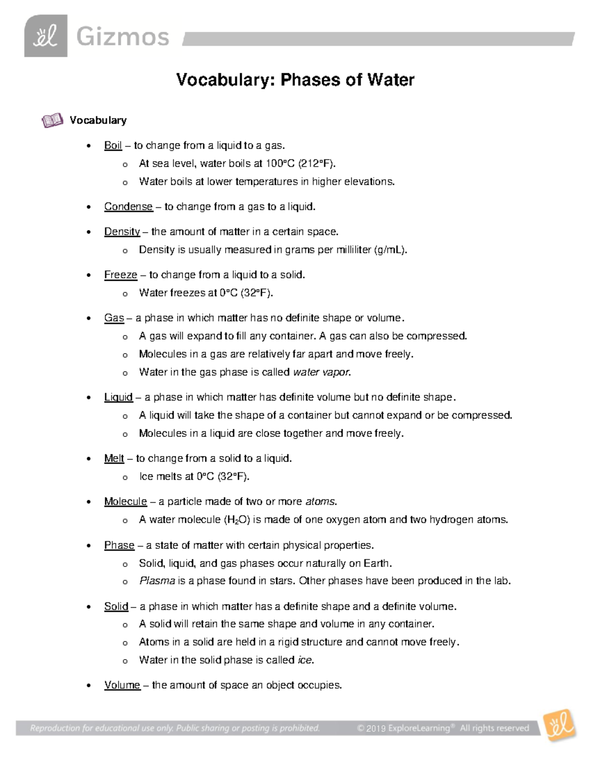 Phases Water Vocab - 2019 Vocabulary: Phases of Water Vocabulary Boil ...