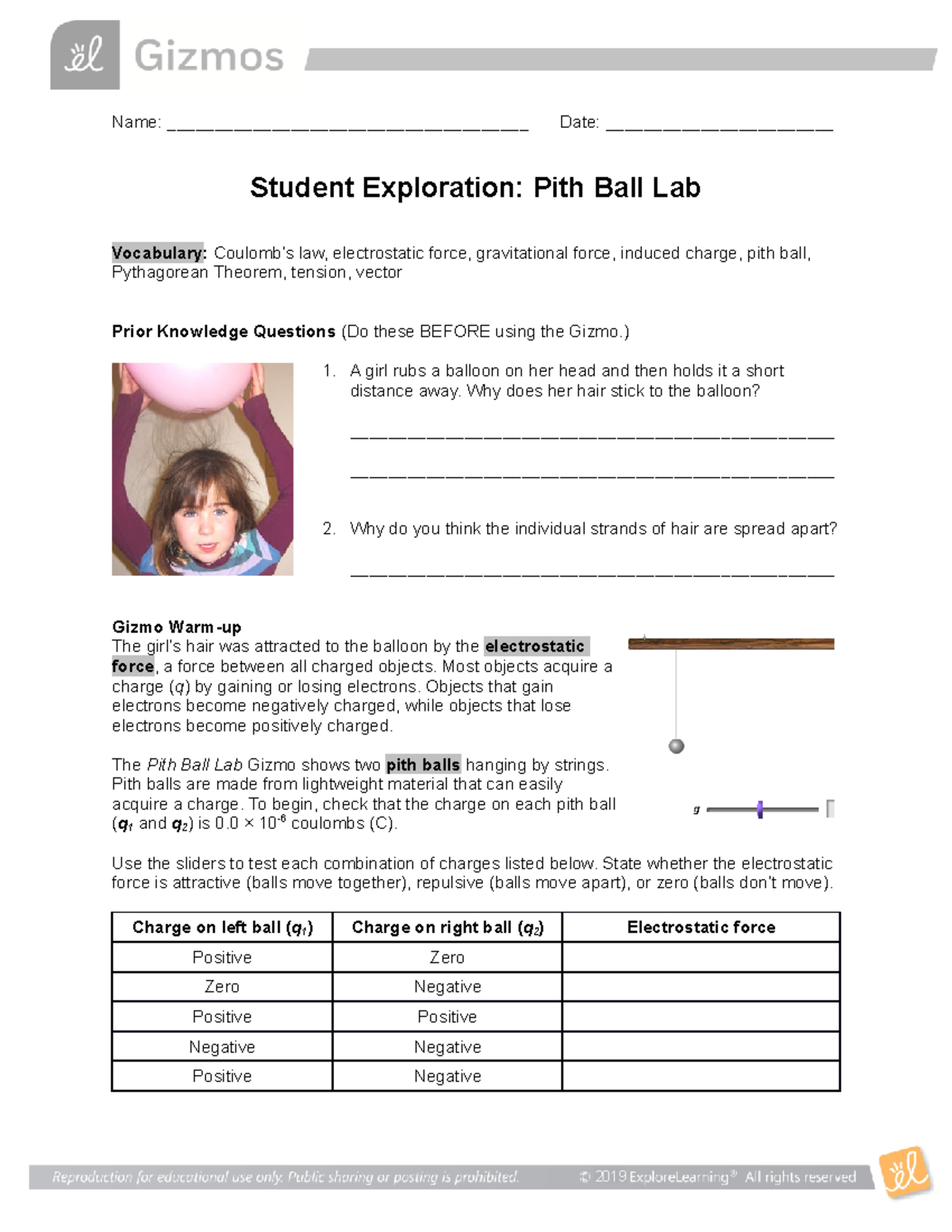 Pith Ball Lab SE 2 for science 1000%%% - Name ...