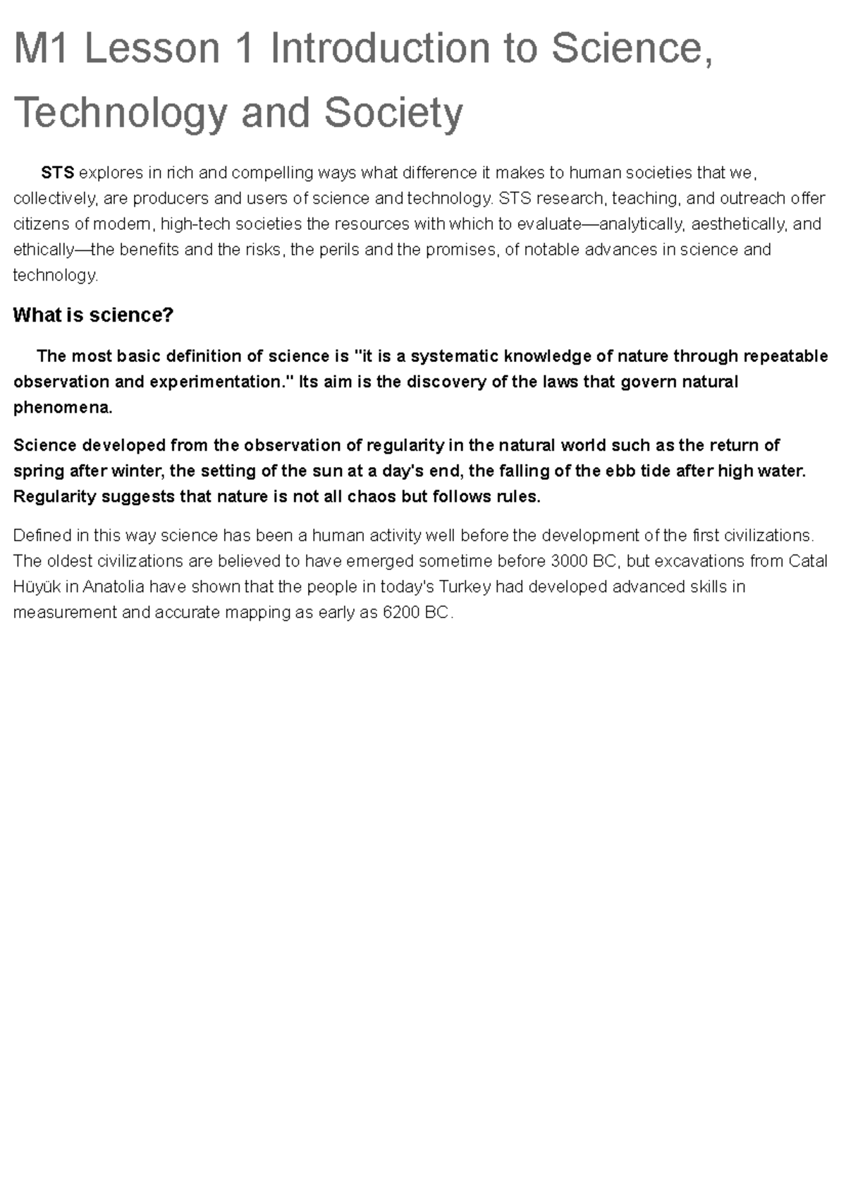 STS- Midterm- Canvas - M1 Lesson 1 Introduction to Science, Technology and Society STS explores ...