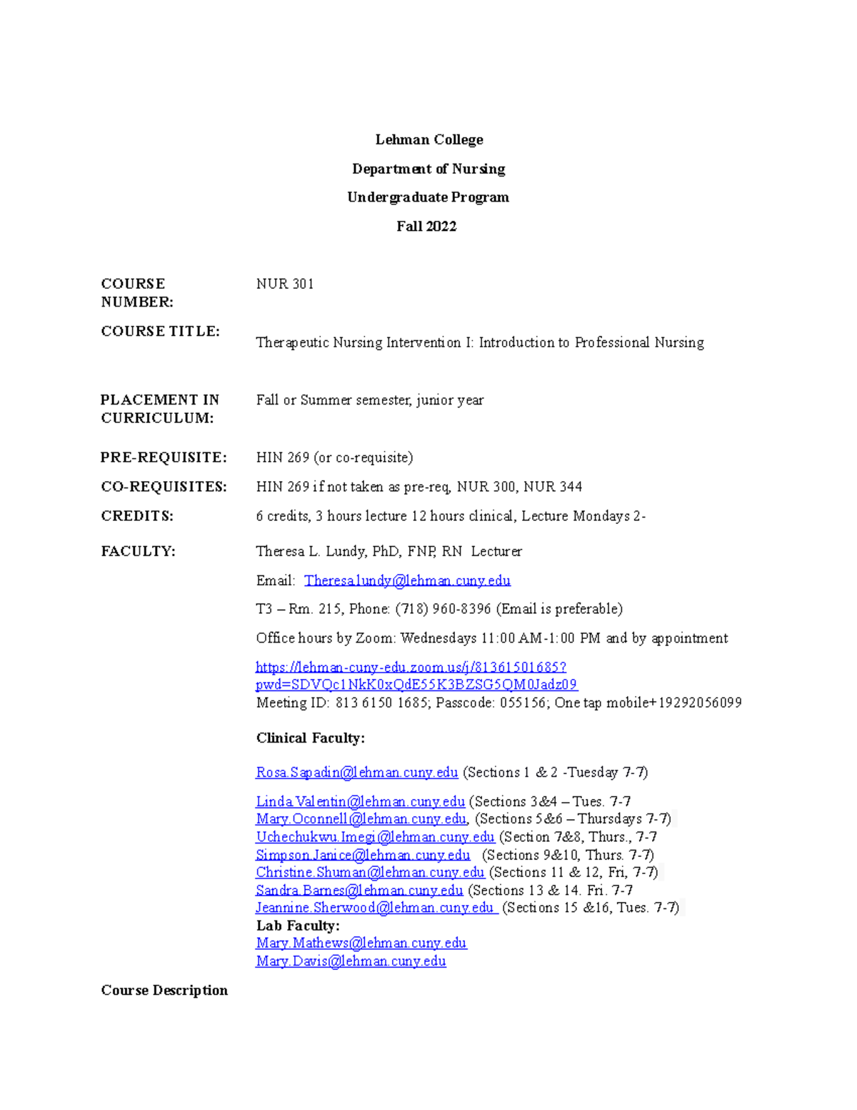 301-f-2022- Lundy syllabus -final draft - Lehman College Department of ...