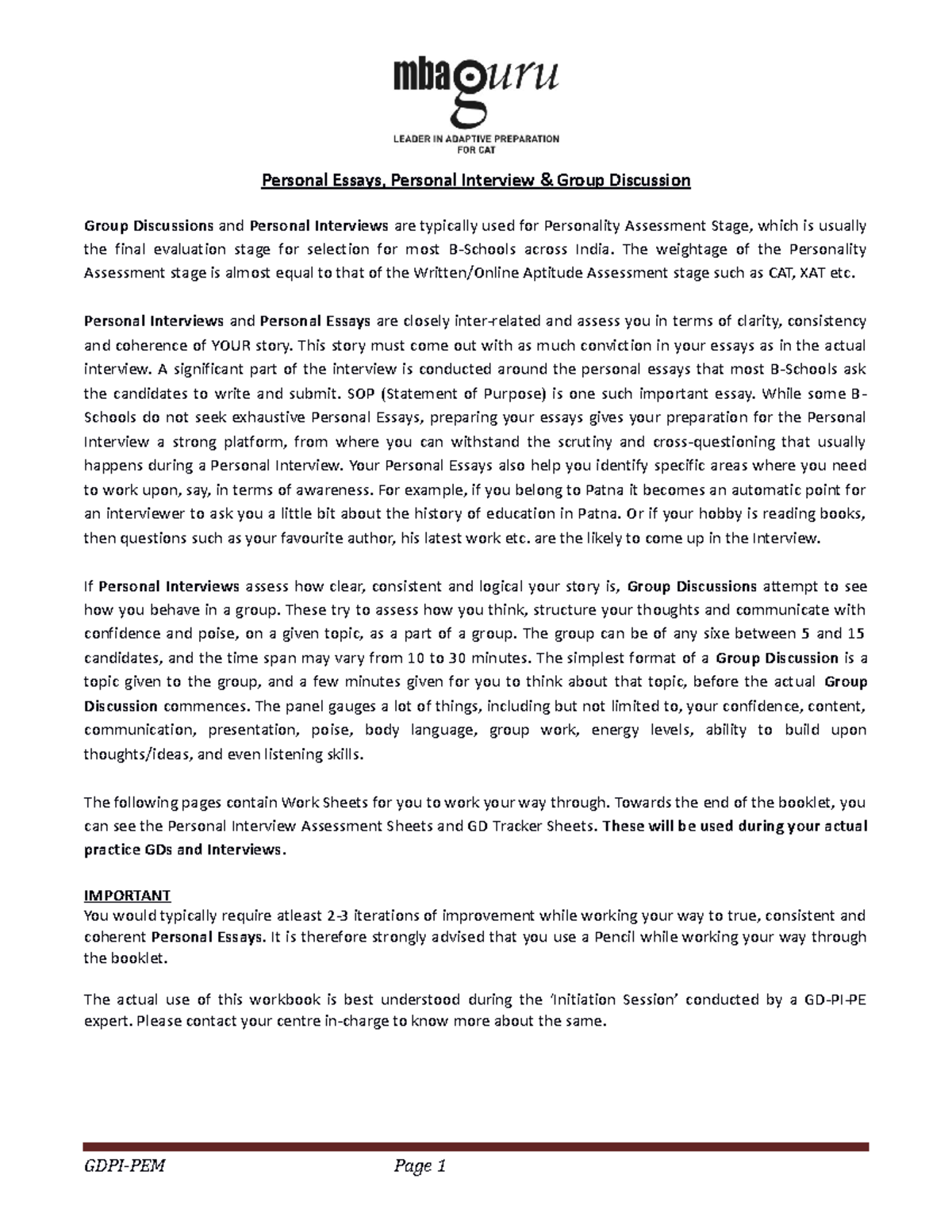 GD-PI-Workbook - Personal Essays, Personal Interview & Group Discussion ...