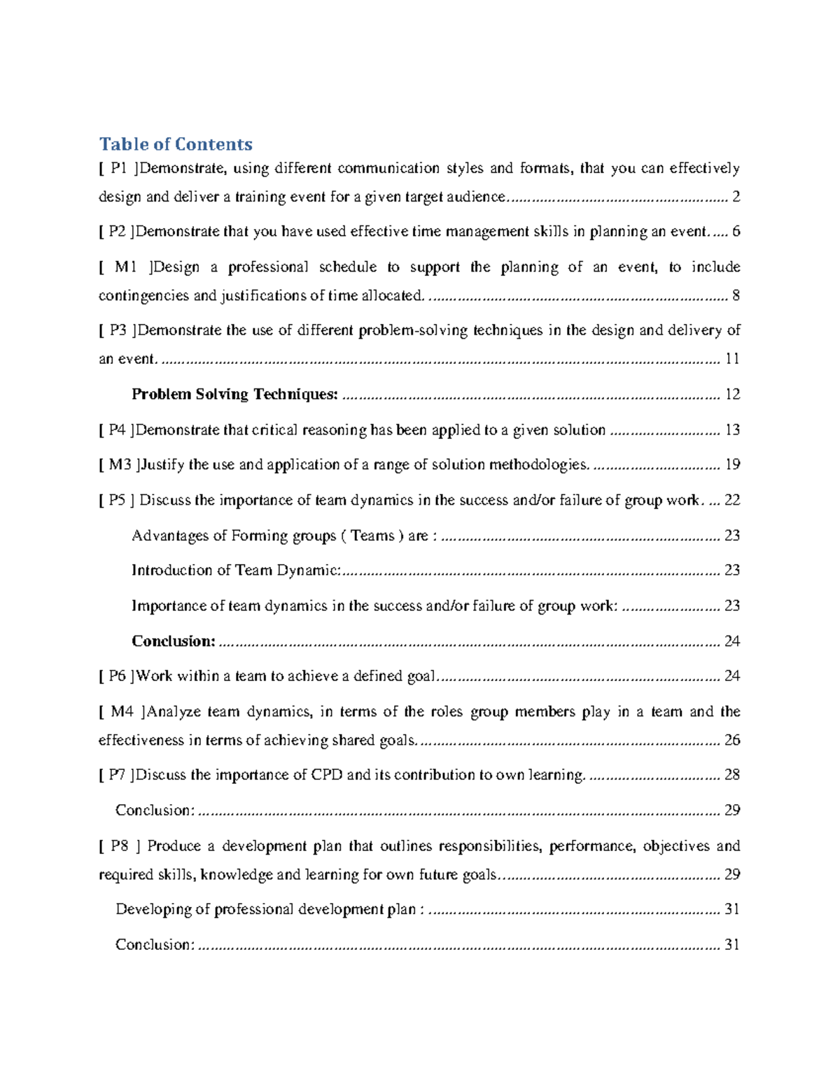 Professional Practice Assignment 1 Table Of Contents Design And Deliver A Training Event For A