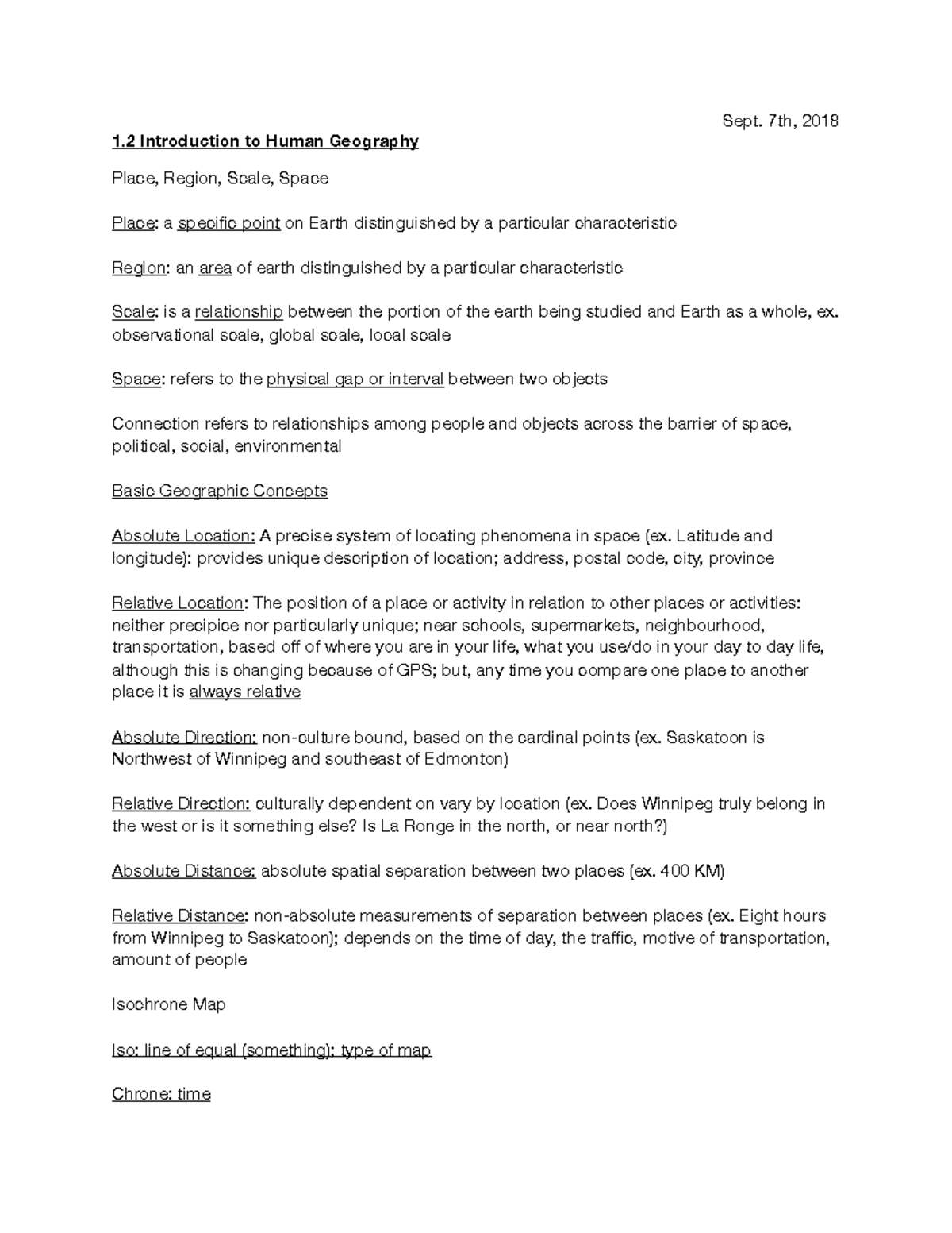 Human GEO - Sept. 7th, 2018 1 Introduction to Human Geography Place ...